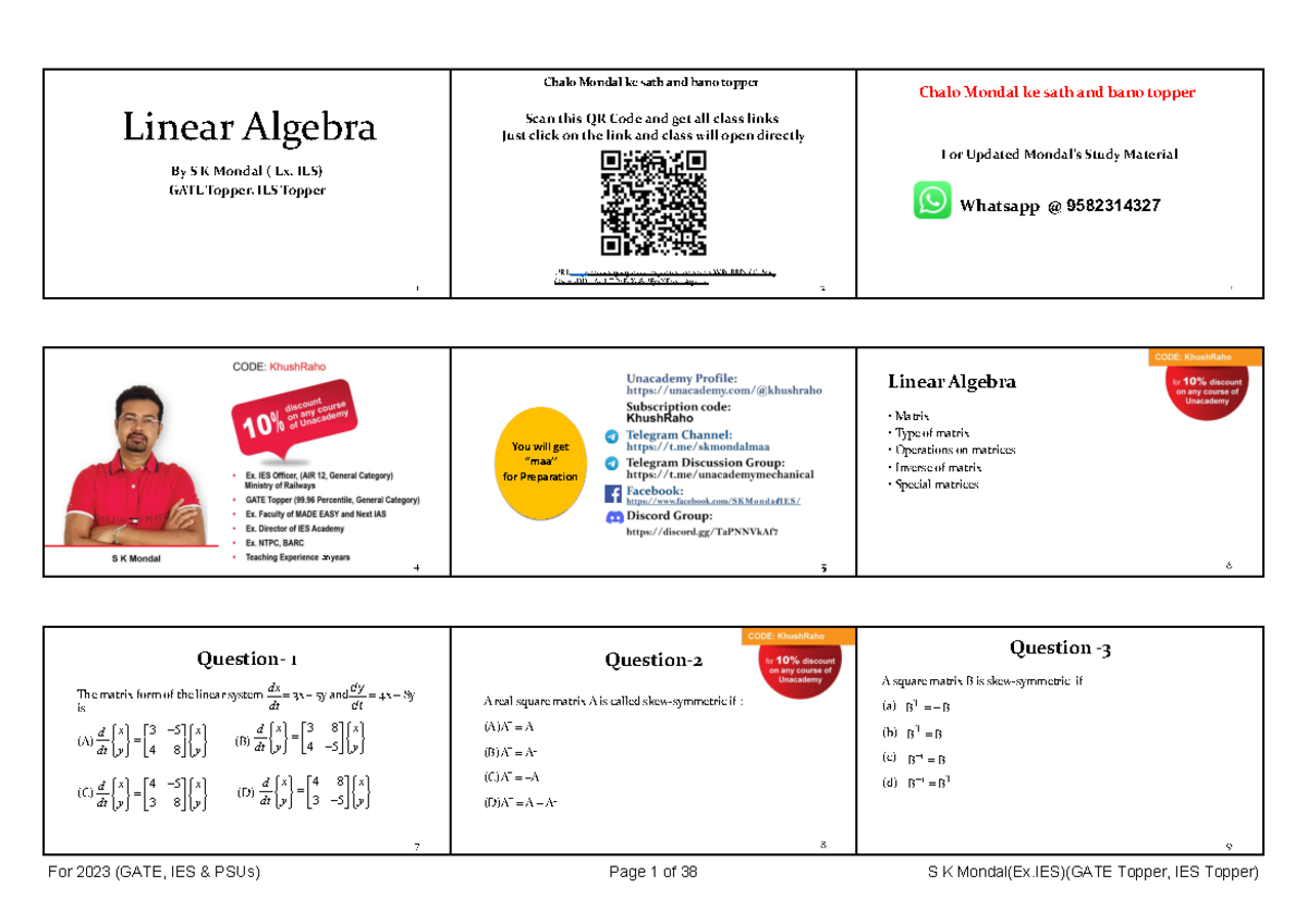 Mathematics For 2023 GATE, IES & PSUs by S K Mondal - Linear Algebra By ...