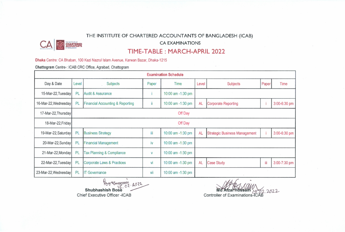 3887Examination Time Table Mar-Apr 2022 - GAl l\S""IM'Of fcBnI'.f?SOf ...