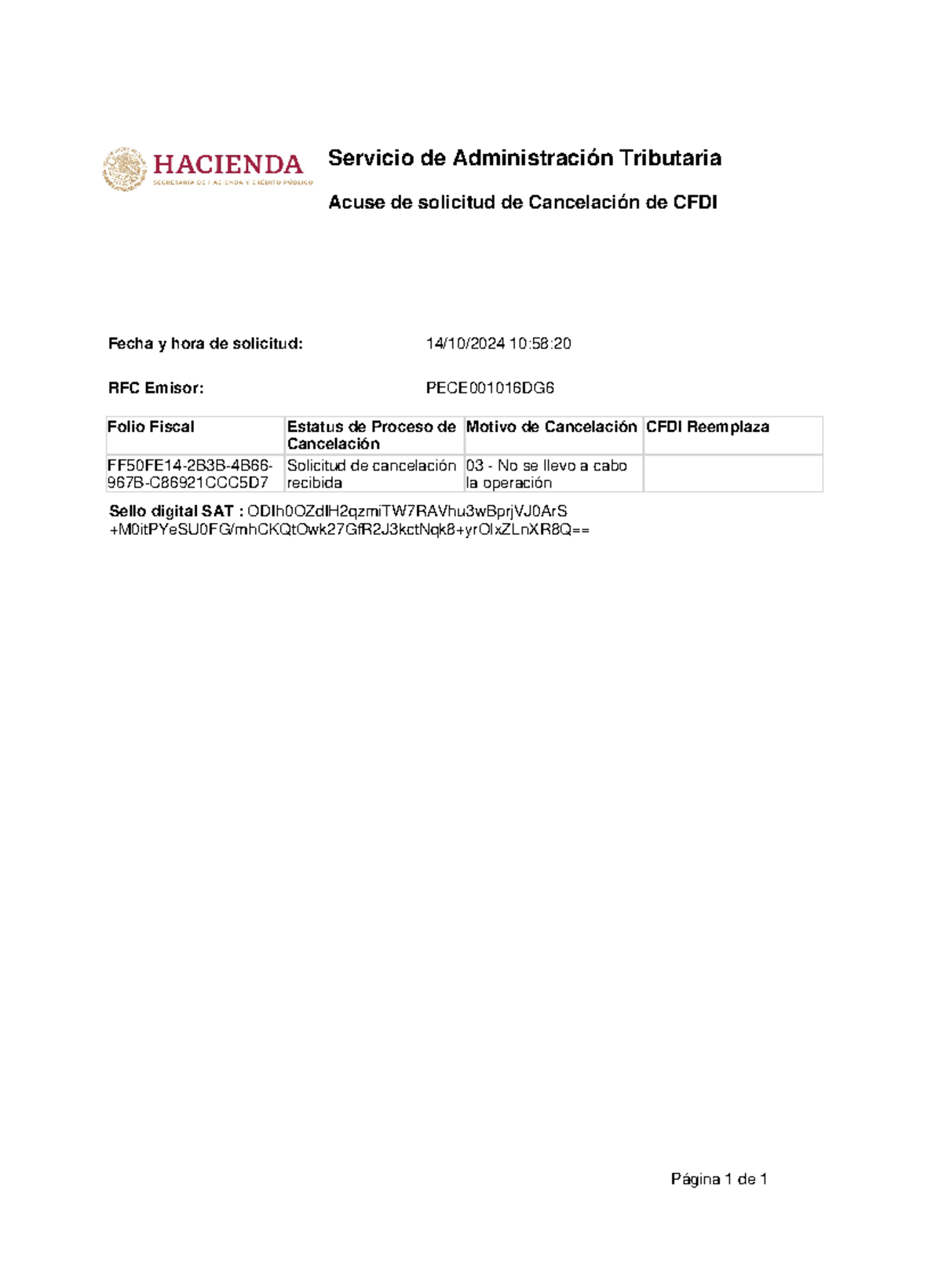 Acusecancelacion - .... - RFC Emisor: Sello digital SAT ...
