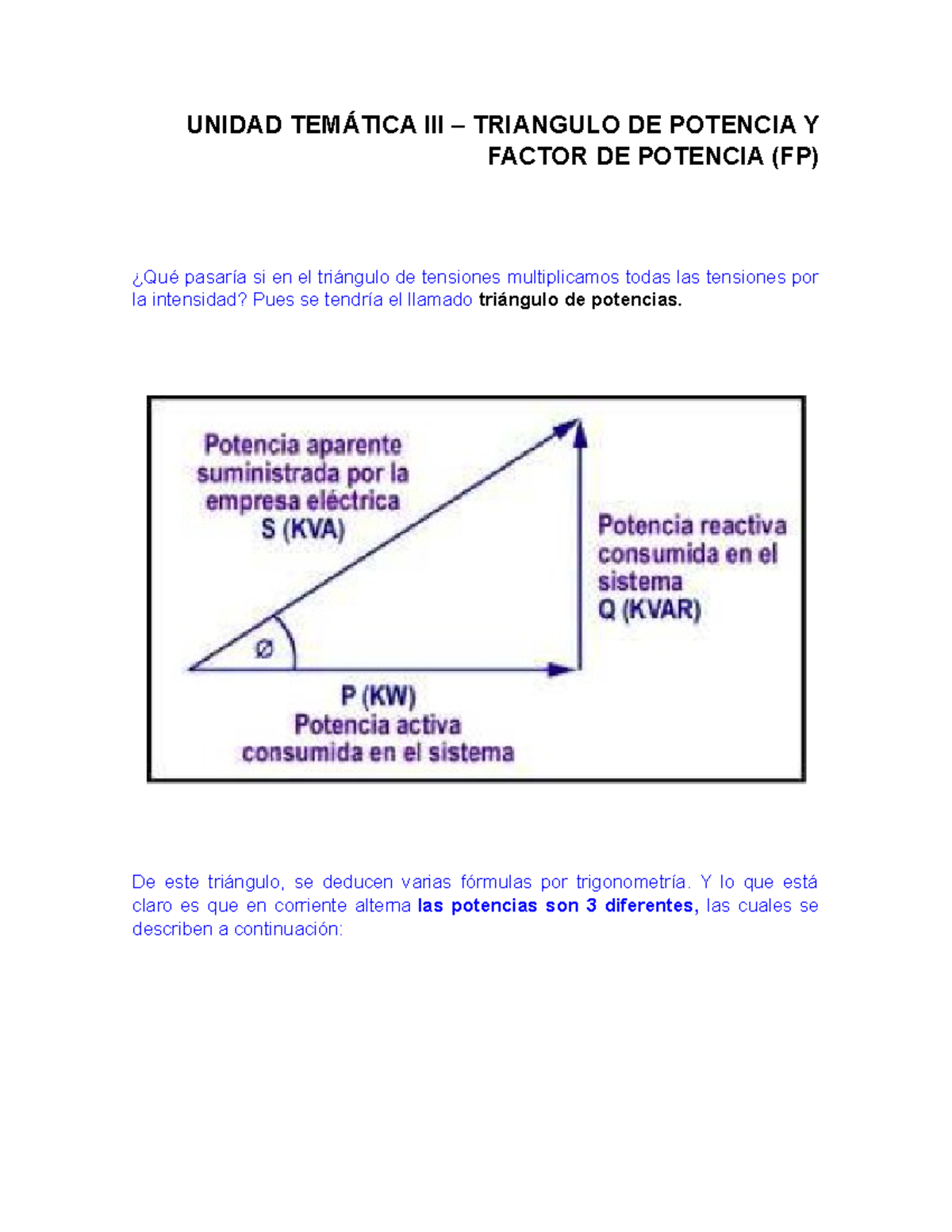 Unidad Temática III. Triángulo DE Potencia Y FP - UNIDAD TEMÁTICA III ...