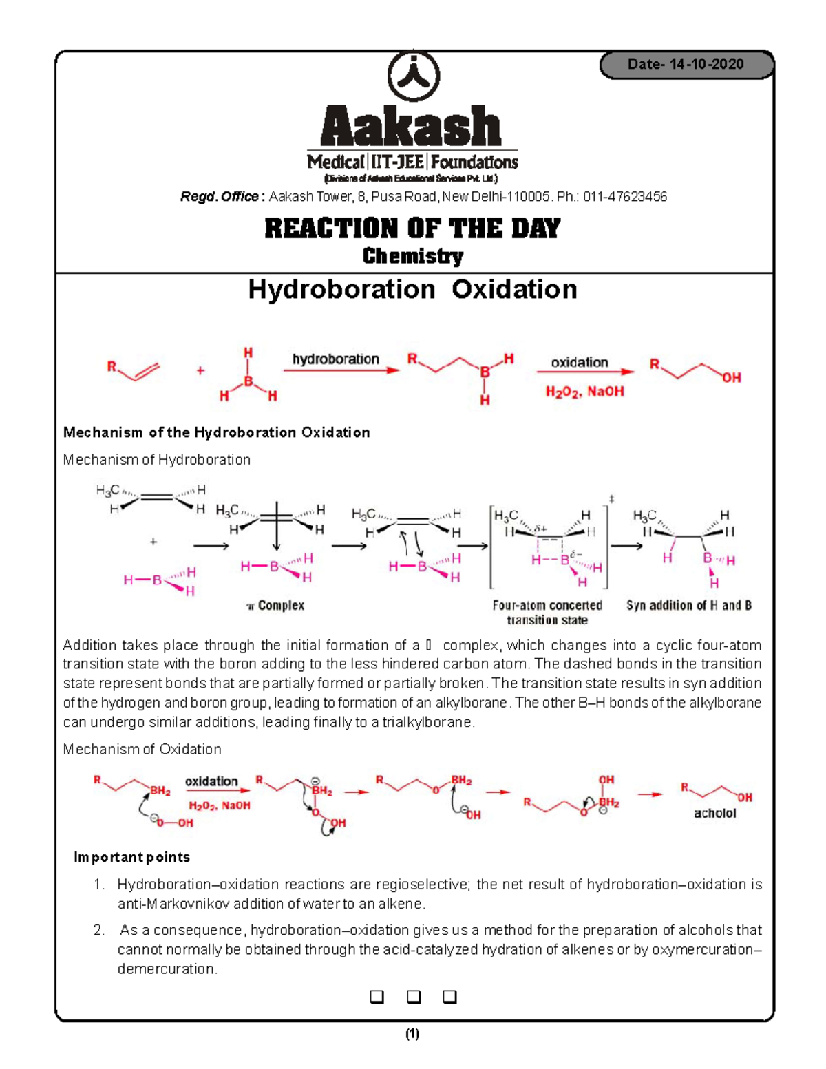 Hydroboration Oxidation-1 - (1) Mechanism of the Hydroboration ...