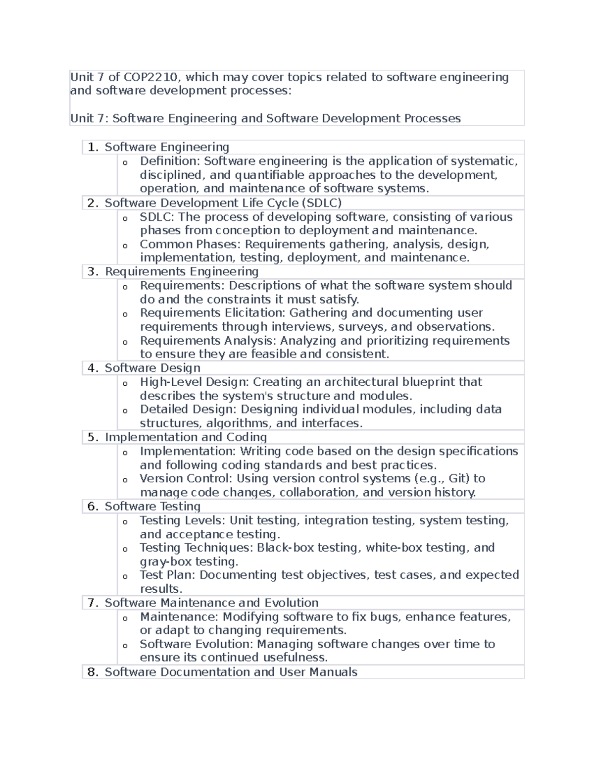 Unit 7 of COP2210 - Unit 7 of COP2210, which may cover topics related to software engineering ...