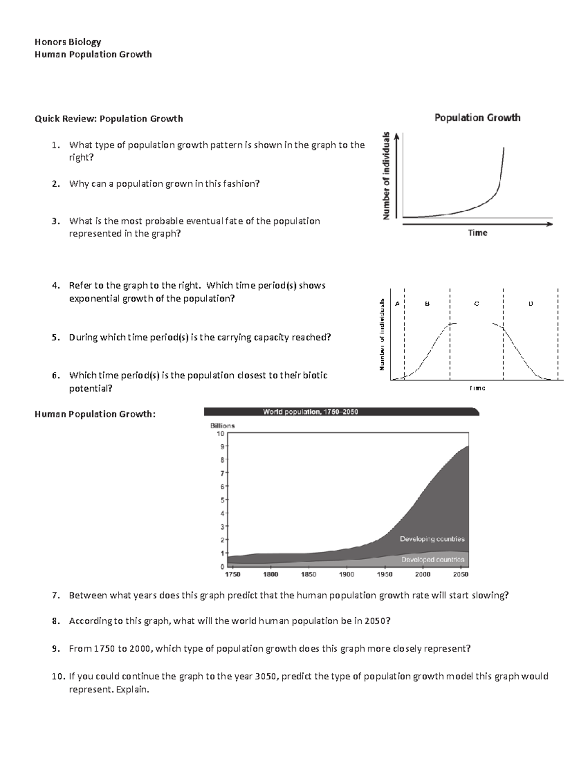 Human Pop Growth Analysis - Honors Biology Human Population Growth ...