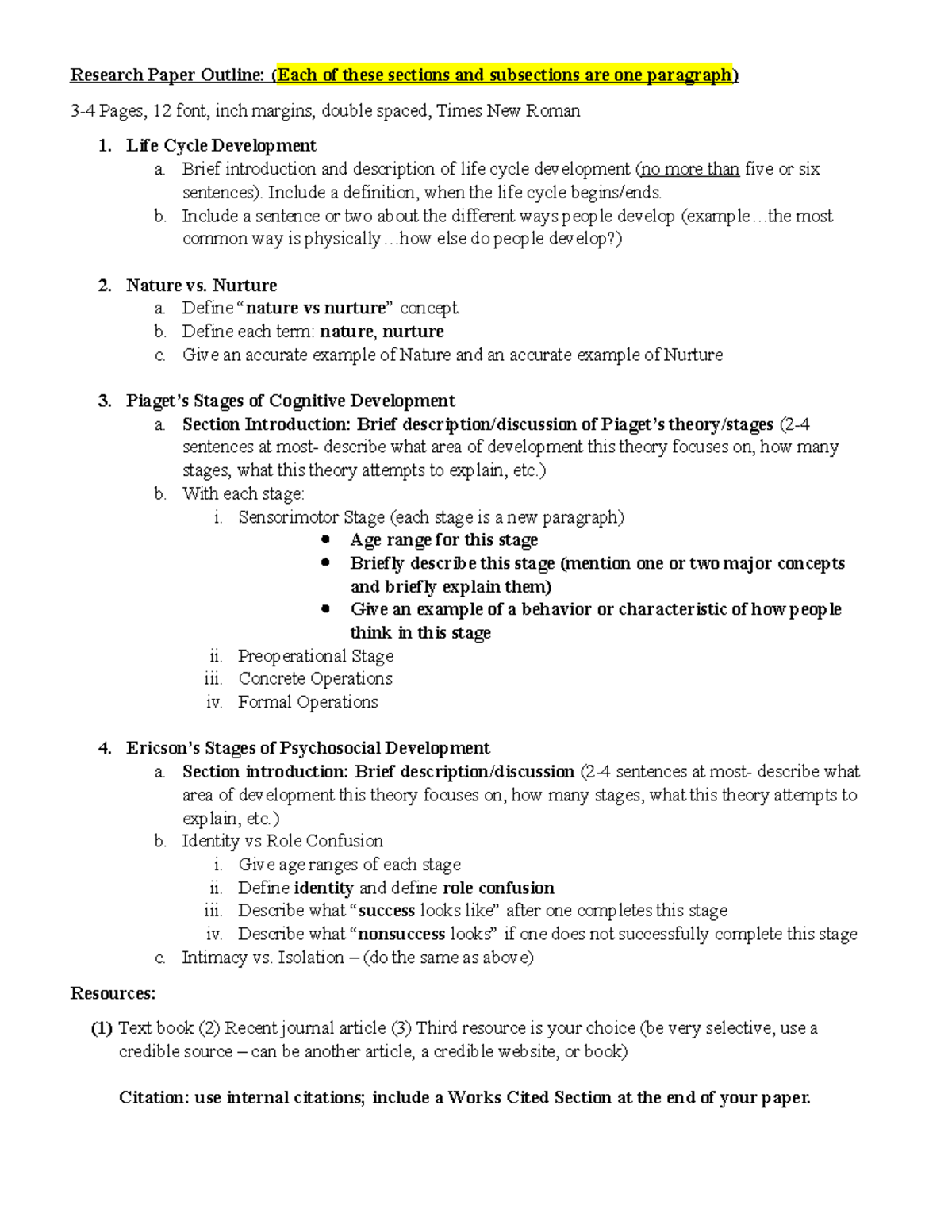 Student hand out Research Paper Outline - Research Paper Outline: (Each ...