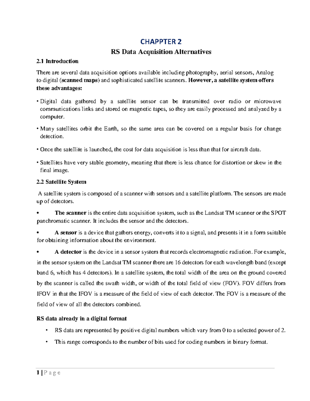 Chapter 2 - digita anaaa - CHAPPTER 2 RS Data Acquisition Alternatives 2 Introduction There are ...