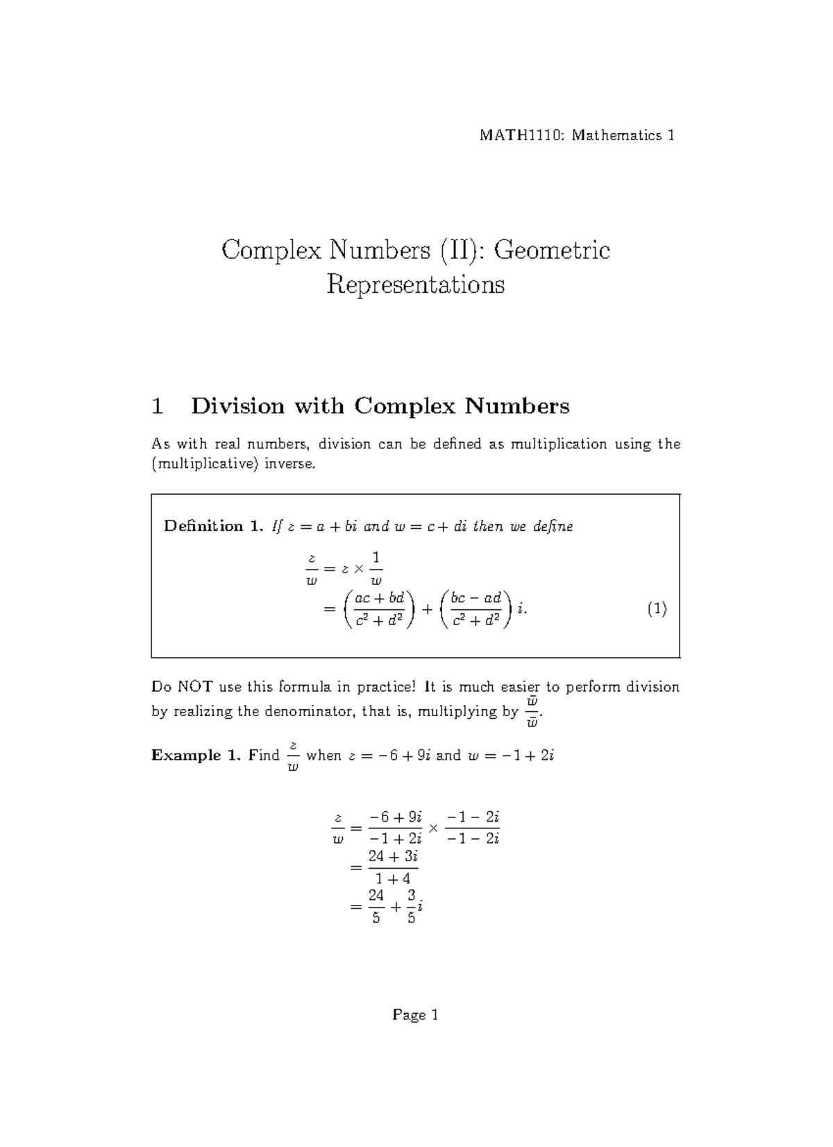 Lecture 4 - Complex Numbers Ii - Complex Numbers (ii): Geometric