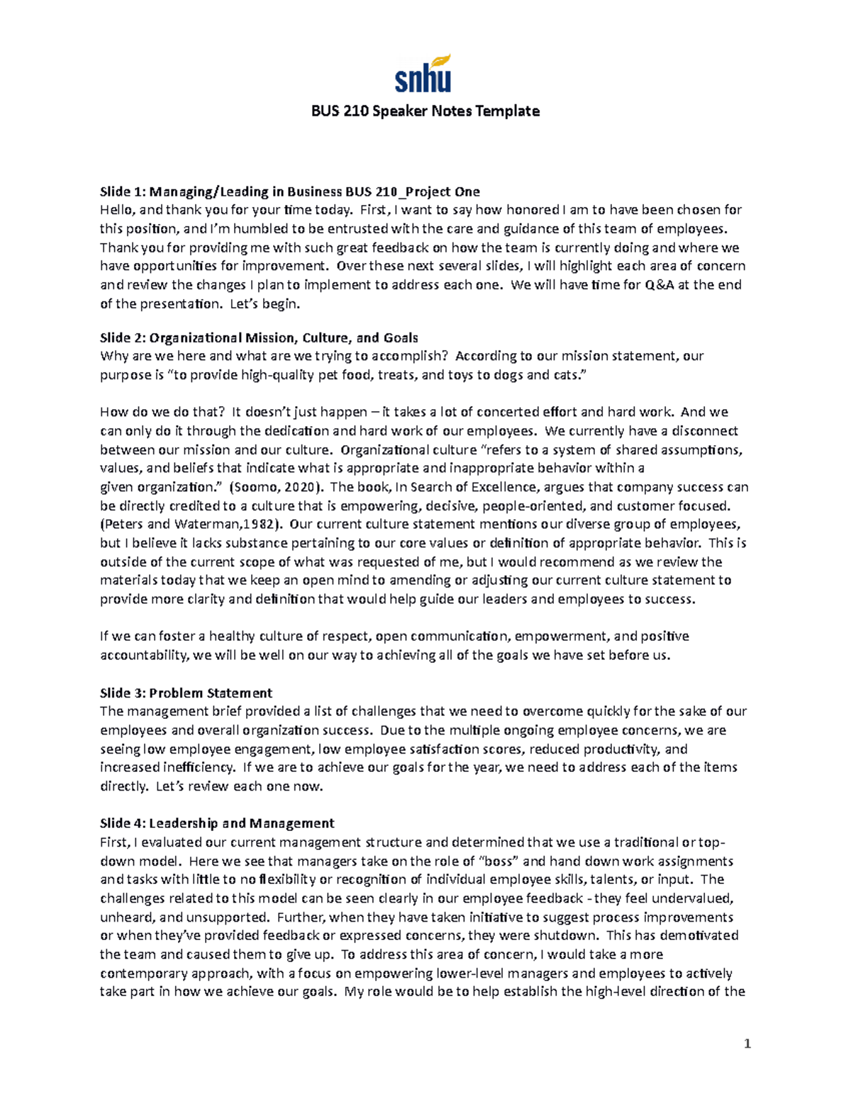 BUS 210 Speaker Notes Project One - BUS 210 Speaker Notes Template ...