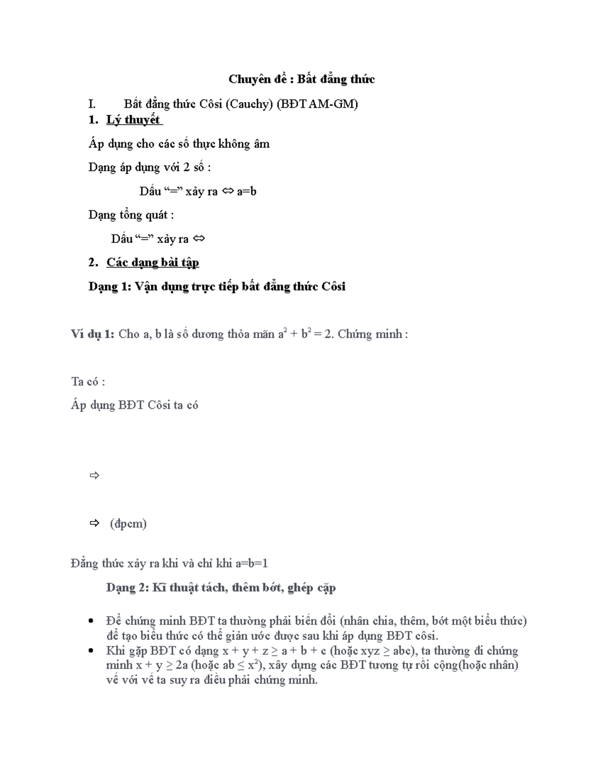Chuyên đề bdt - aaaaaaaaaaaaa - Chuyên đề : Bất đẳng thức I. Bất đẳng ...