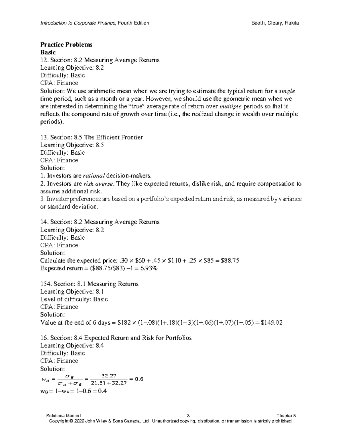 Baisc Problems Introduction to Corporate Finance, Fourth Edition ...