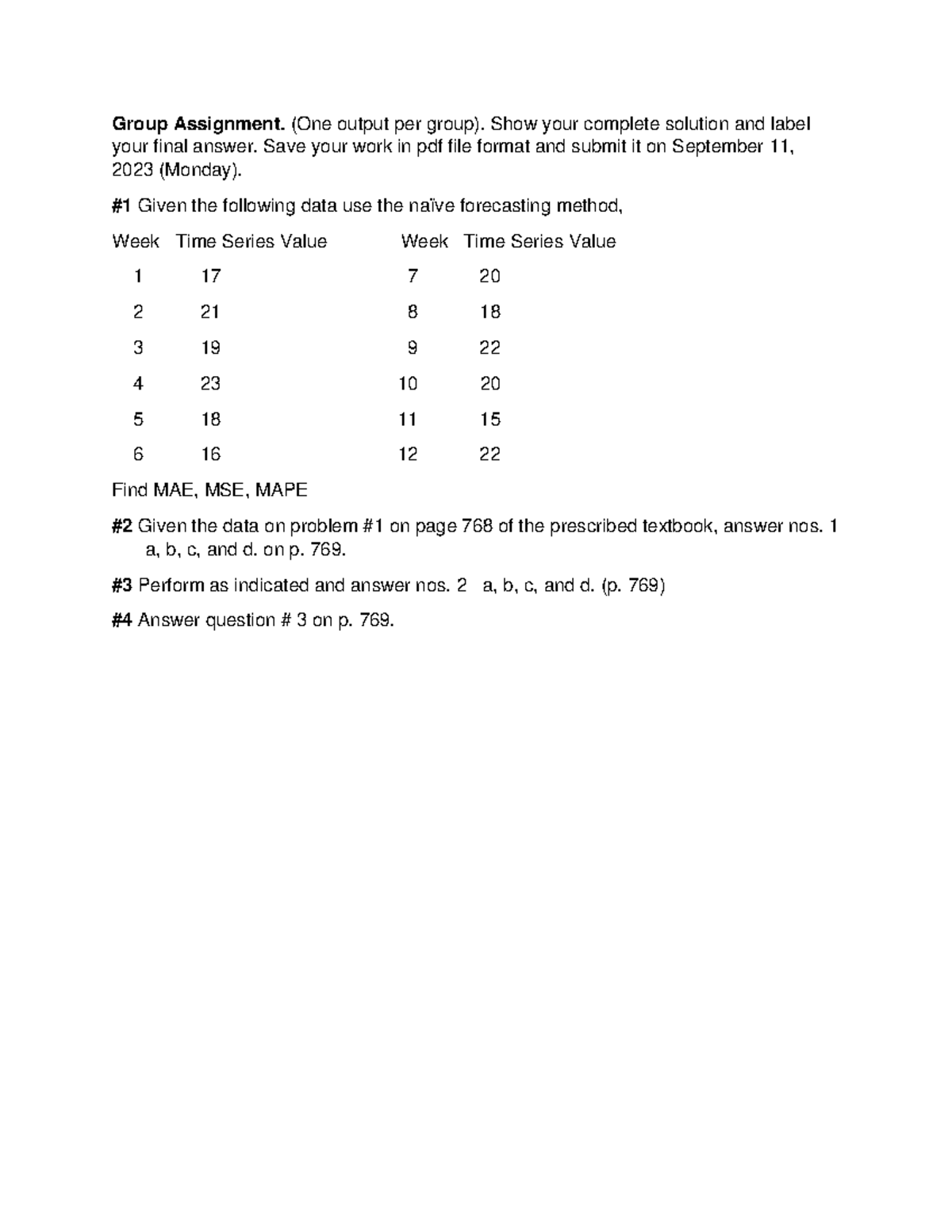 Group Assignment Time Series Patterns And Forecast Accuracy Group Assignment One Output