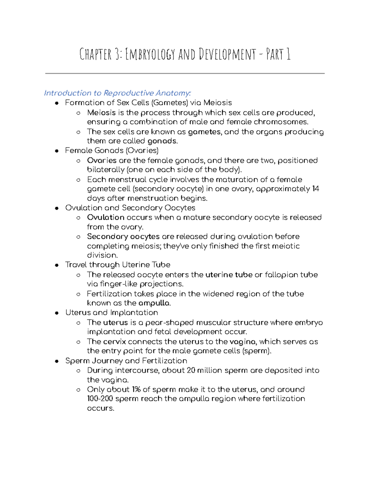 KIN 2Y03 Notes - Chapter 3: Embryology and Development - Part 1 ...