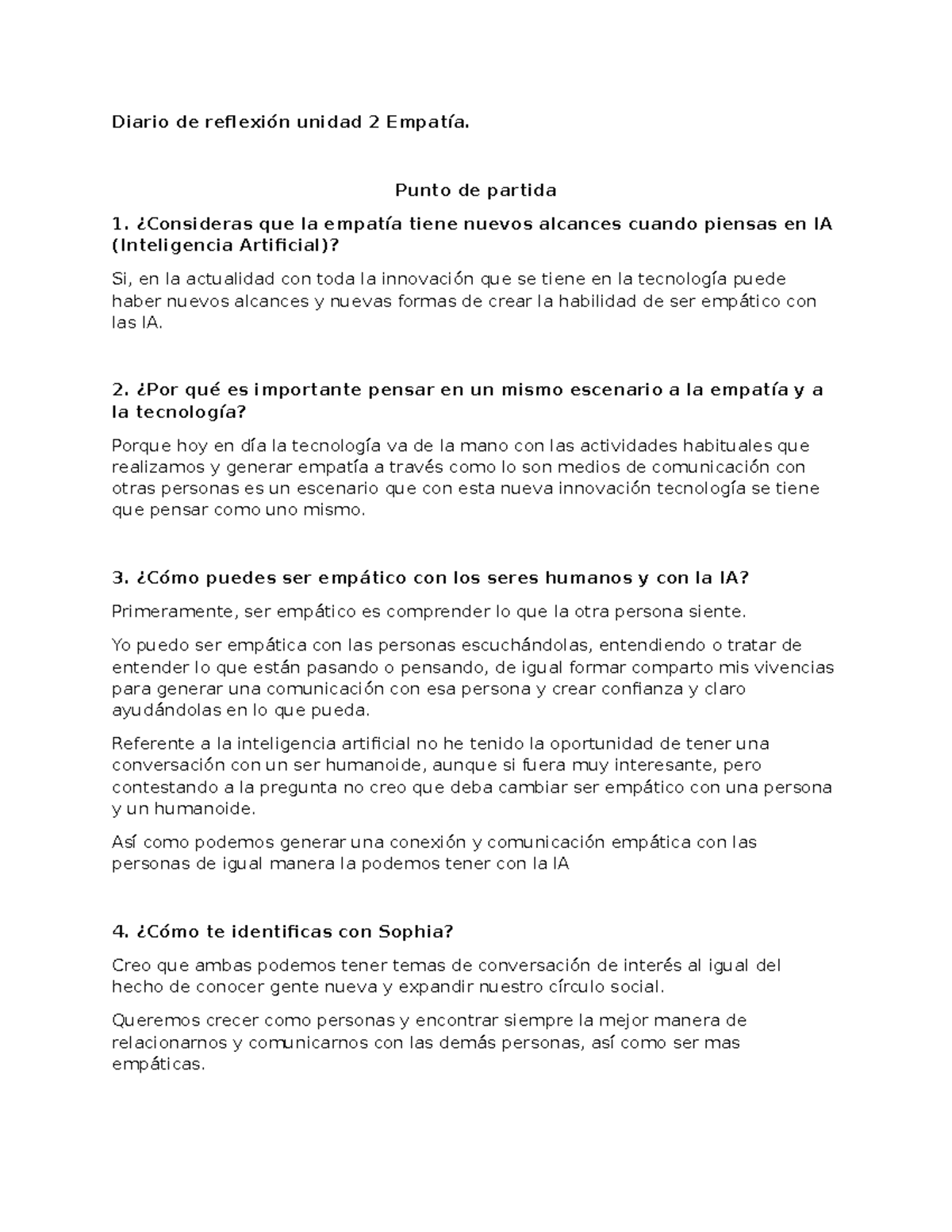 Diario de reflexion - Punto de partida ¿Consideras que la empatía tiene nuevos alcances cuando ...