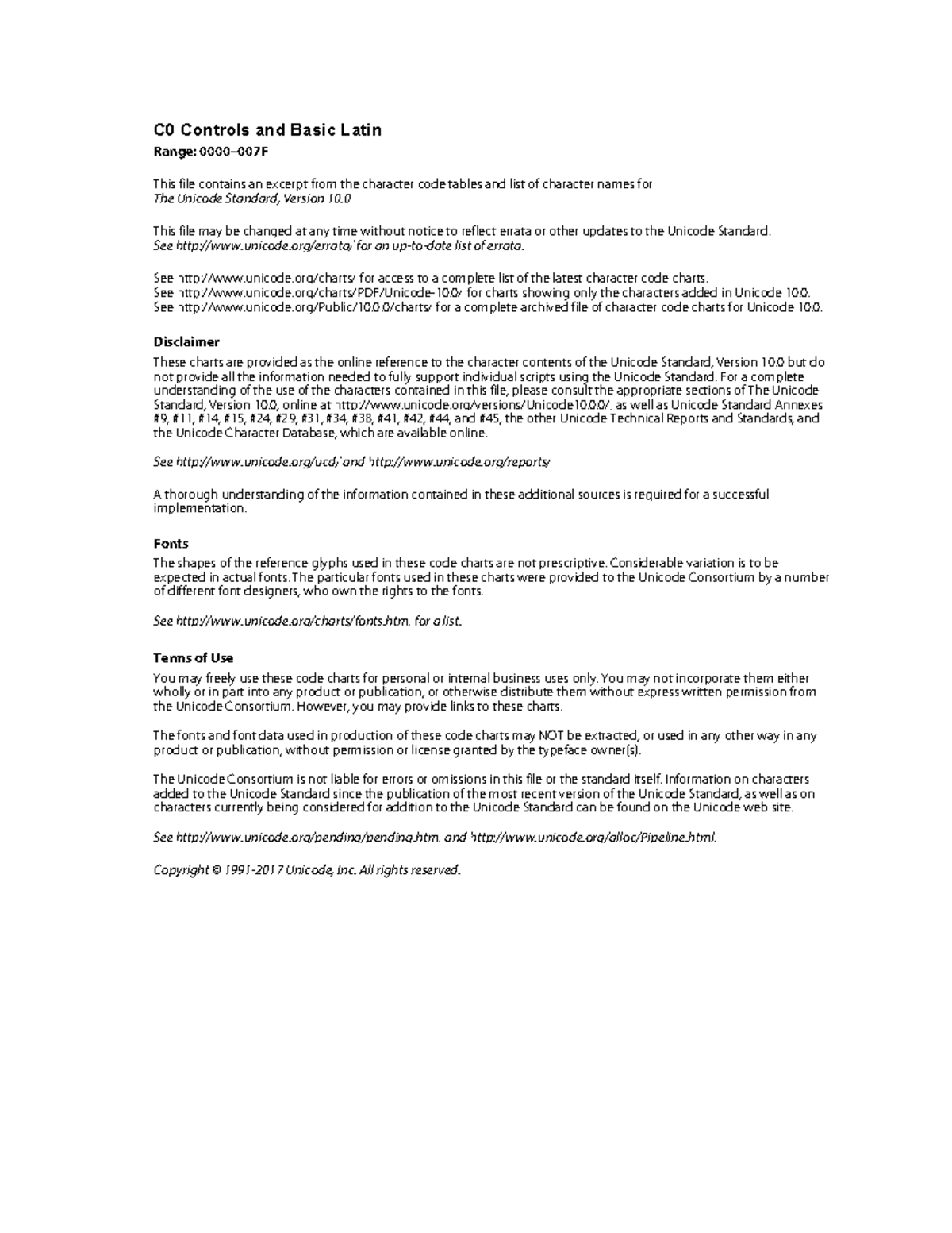 000 Utf-8 Chart - Range: 0000–007F This file contains an excerpt from ...