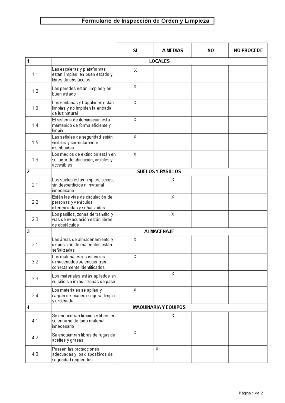 Ssssssssss - SDDDDDDDD - Formulario de Inspección de Orden y Limpieza ...