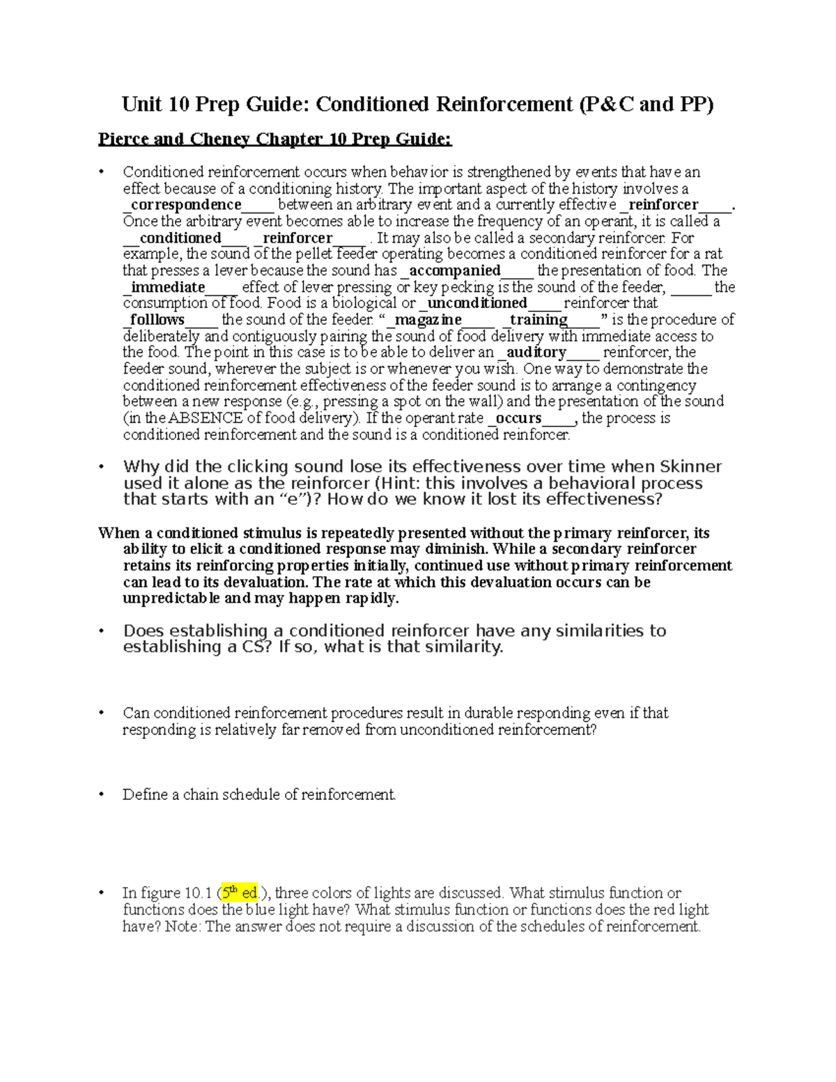 Unit 10 Prep Guide (Student) - Unit 10 Prep Guide: Conditioned ...