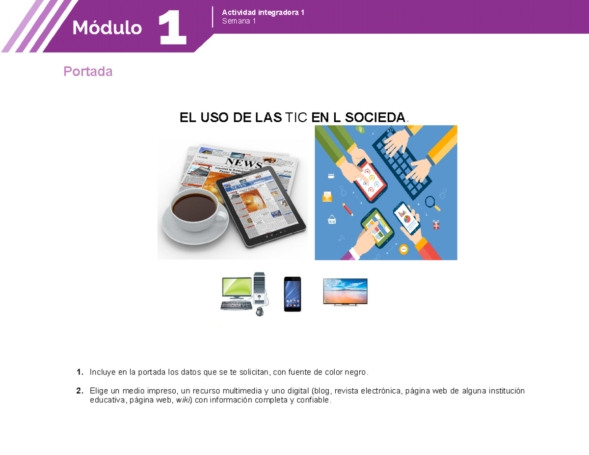 Tic en la sociedad - Portada EL USO DE LAS TIC EN L SOCIEDA. 1. Incluye ...