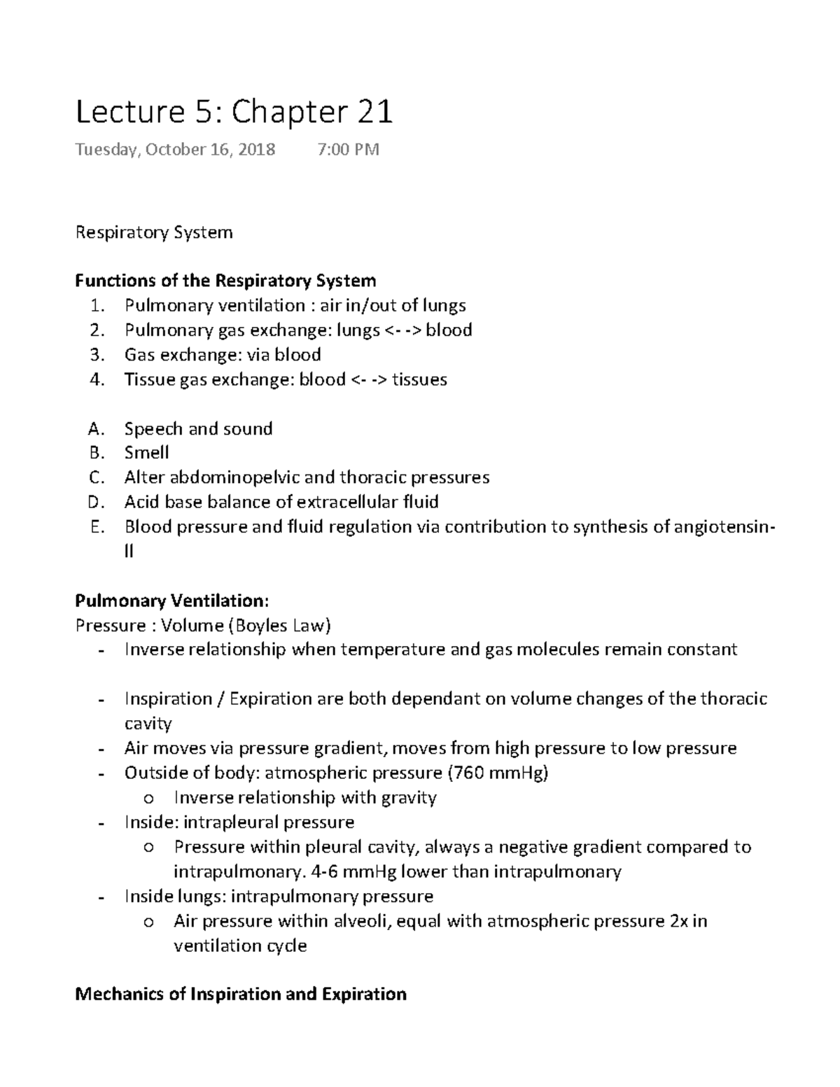 Respiratory System - First-year nursing anatomy and physiology exam ...