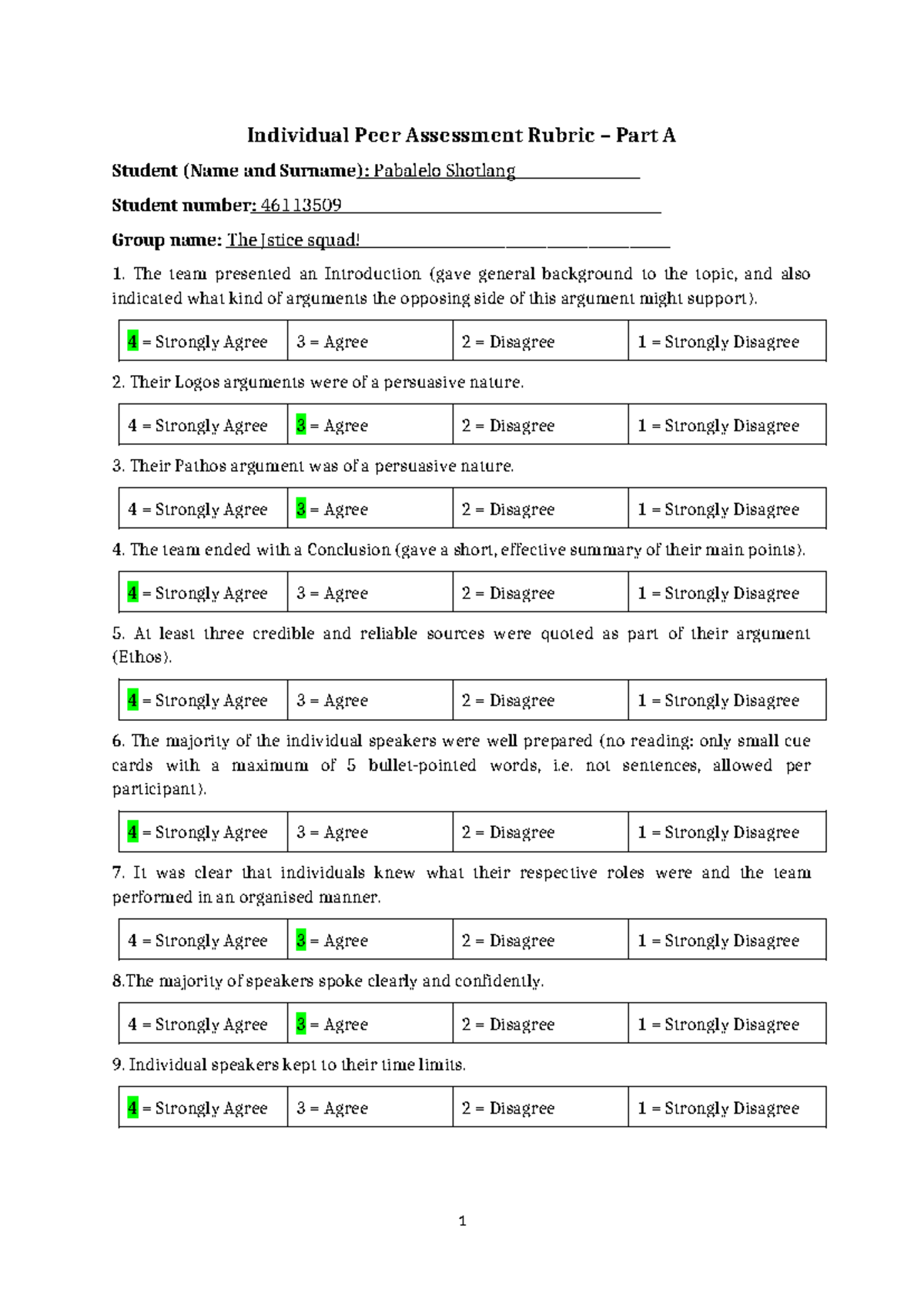 peer assesment rubric - Individual Peer Assessment Rubric – Part A ...
