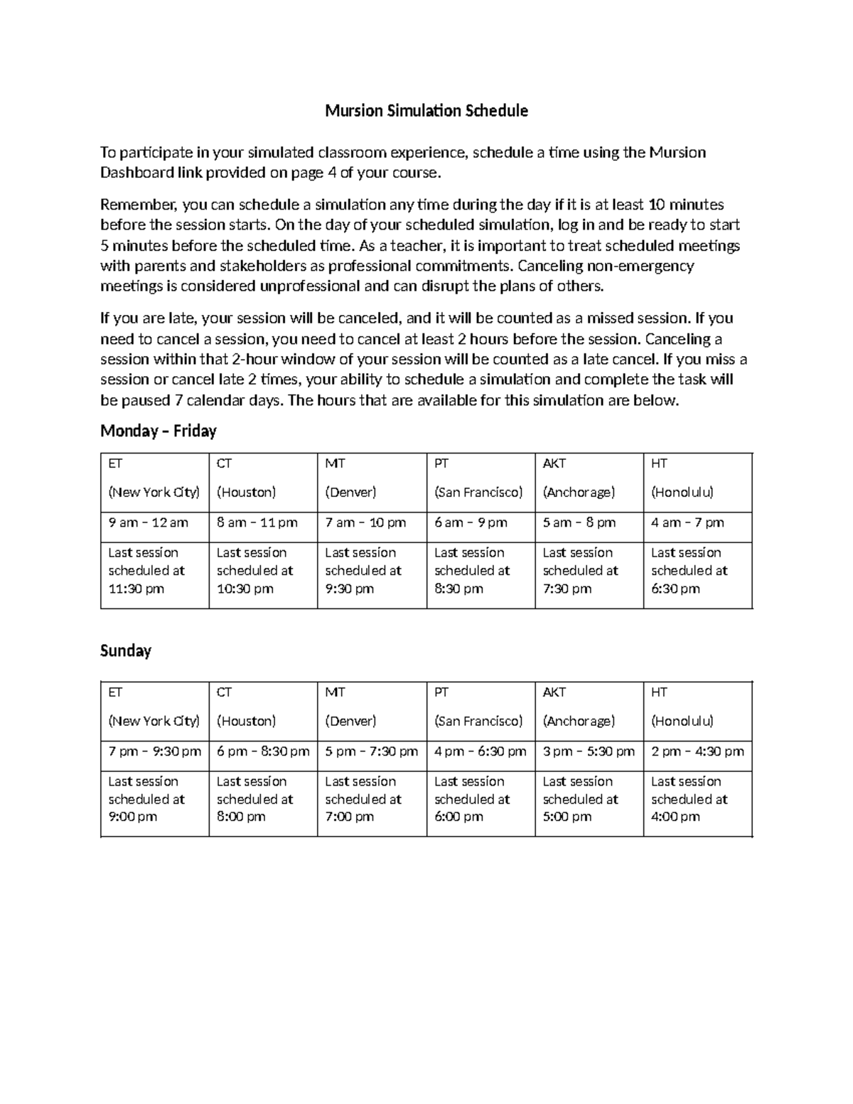 Mursion simulation schedule - Mursion Simulation Schedule To ...