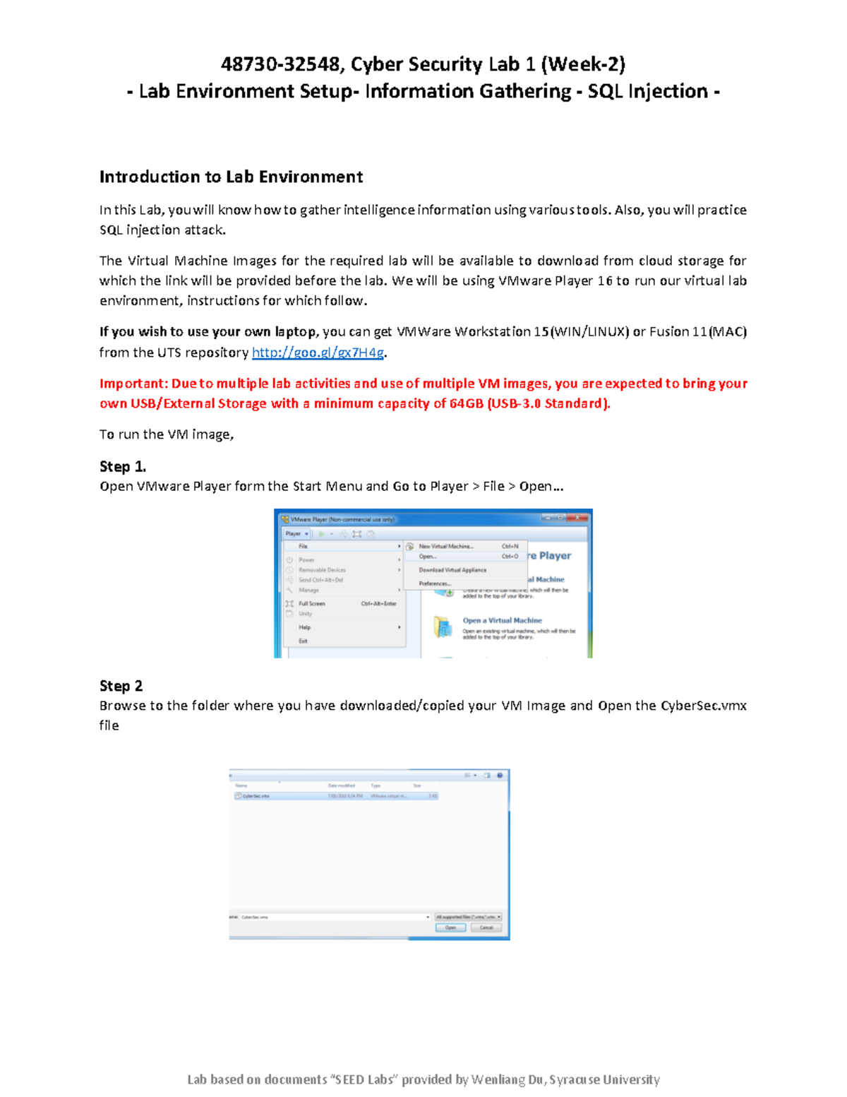 UTS Cybersecurity-Lab1 questions pdf document - Lab Environment Setup ...