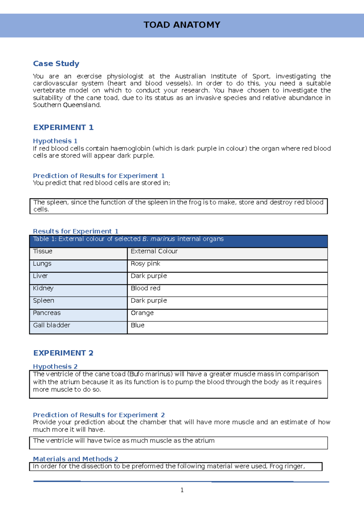 Toad Anatomy Report received 4 - TOAD ANATOMY Case Study You are an ...
