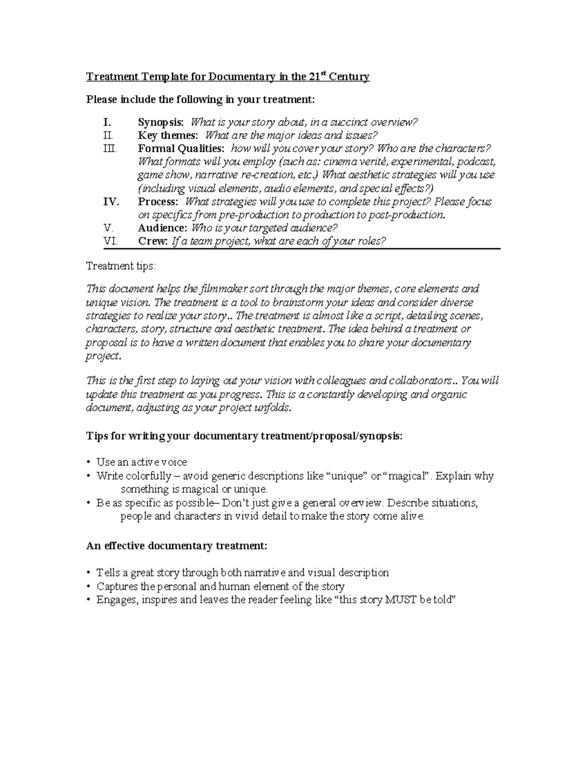 Treatment Template Final Project Doc21C - Treatment Template for ...