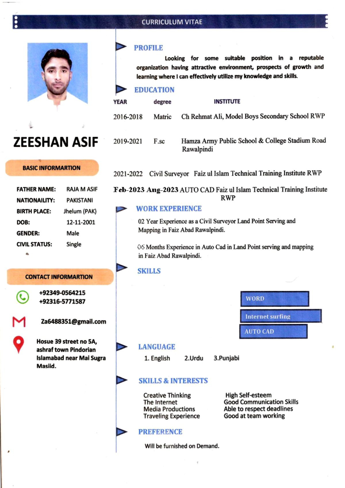 Zeeshan asif cv 01 - English Literature - Feb- 2023 Aug- - Studocu