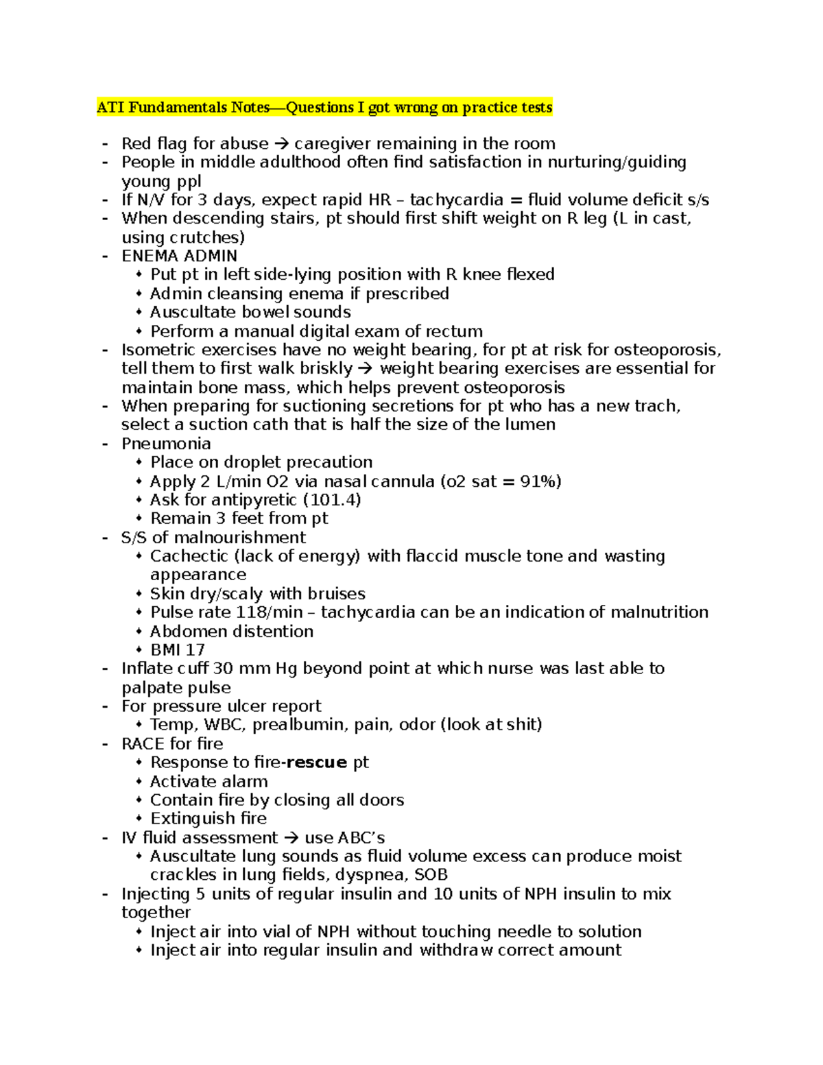 ATI Fundamentals Notes - ATI Fundamentals Notes—Questions I got wrong ...