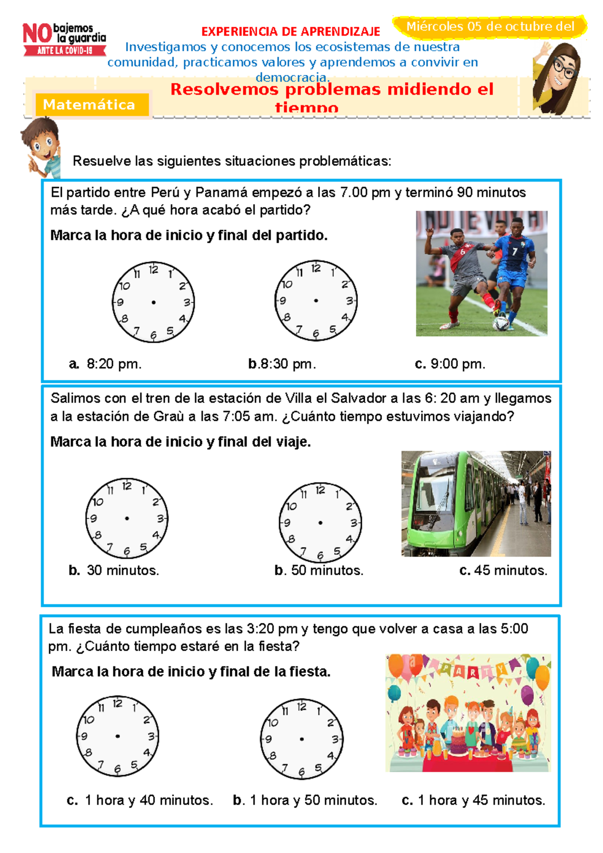 D3 A2 Ficha Resolvemos problemas midiendo el tiempo - Resuelve las ...