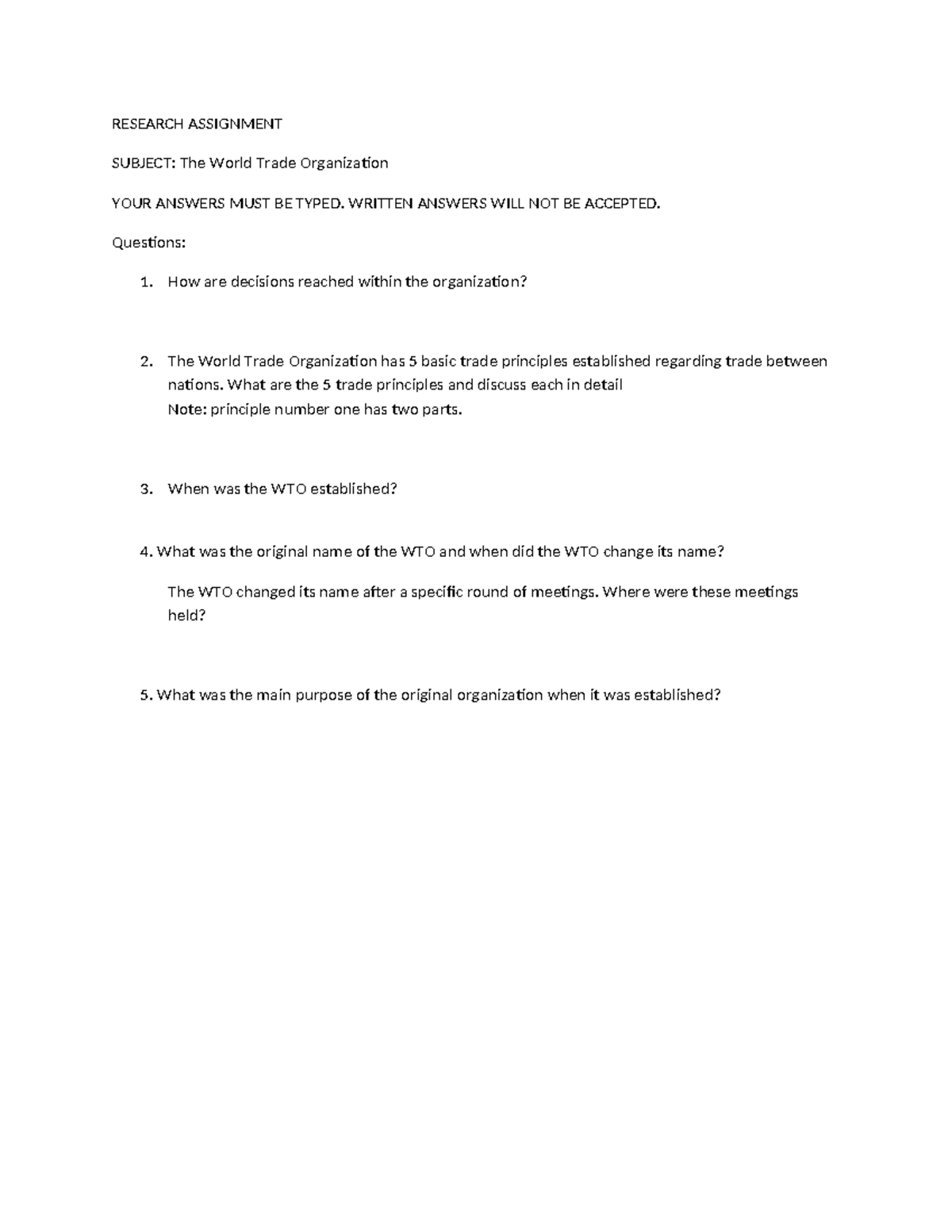 Research Assign. 4 - RESEARCH ASSIGNMENT SUBJECT: The World Trade ...