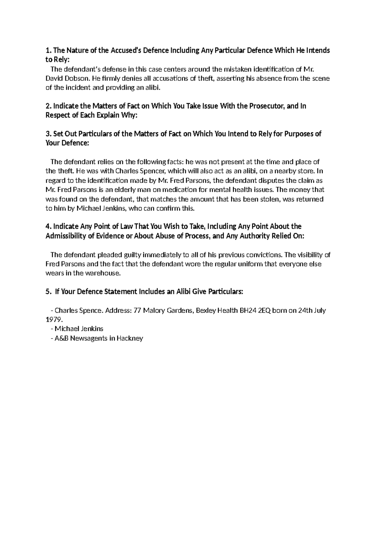 Defence statement w8 written professional skills - The Nature of the ...