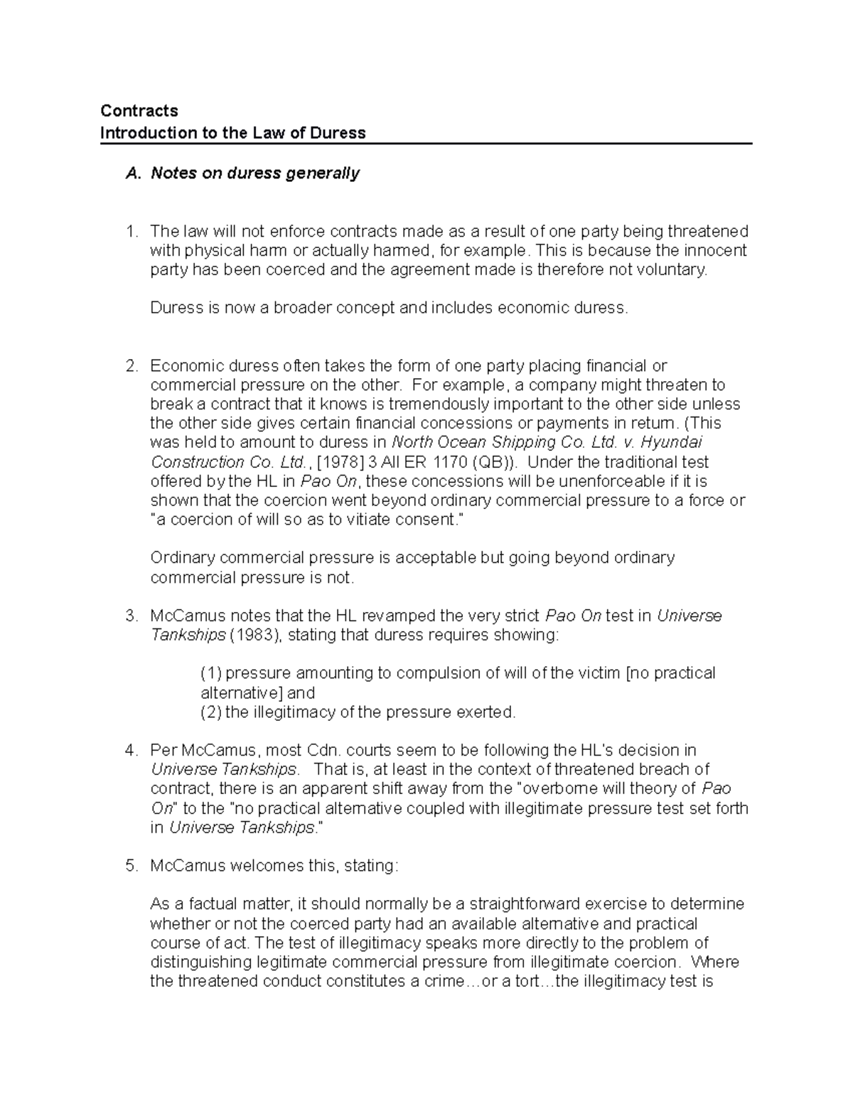 Protection of Weaker Parties Duress - Contracts Introduction to the Law ...