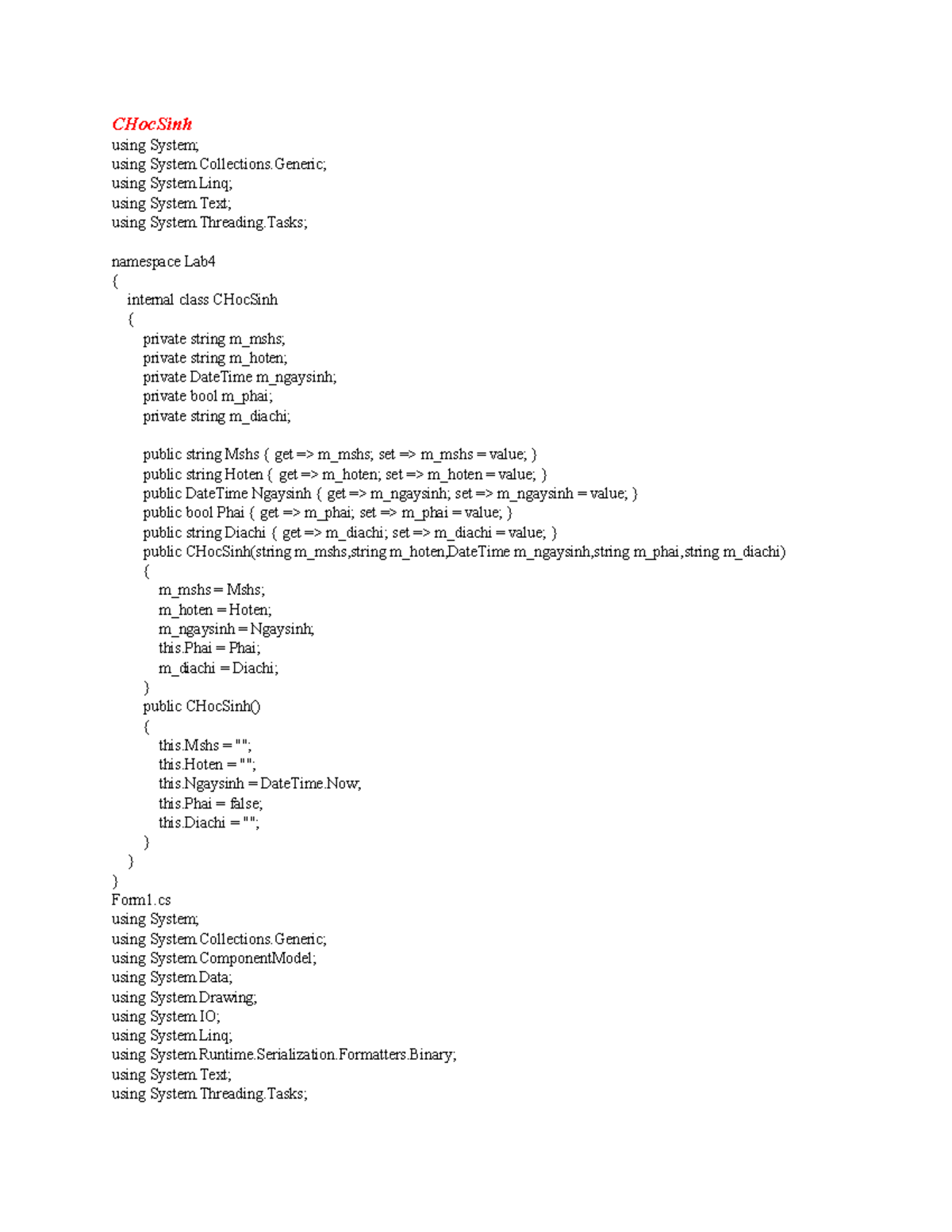Tailieu Lthdt - not - CHocSinh using System; using System.Collections; using System; using ...
