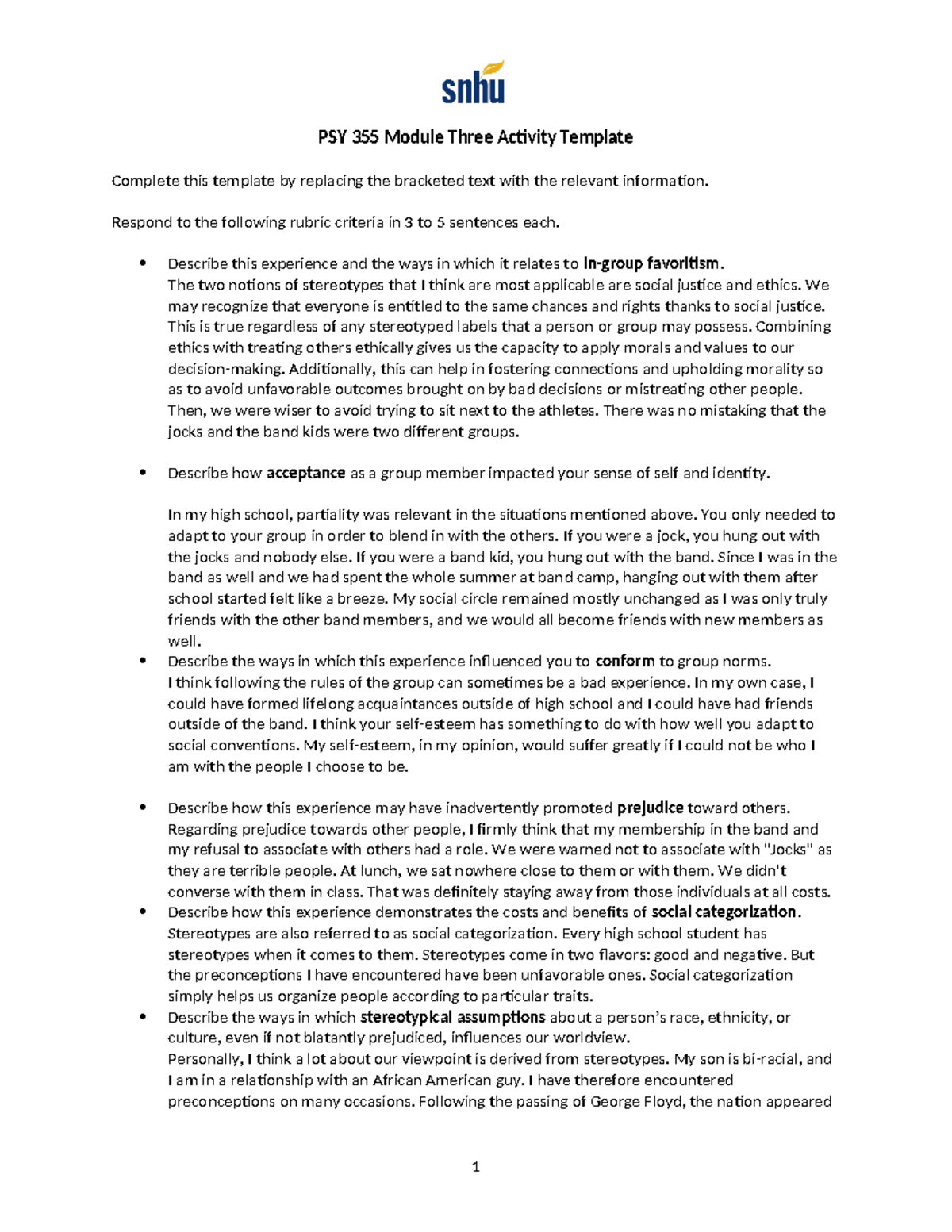 PSY 355 Module Three Activity Template - PSY 355 Module Three Activity ...