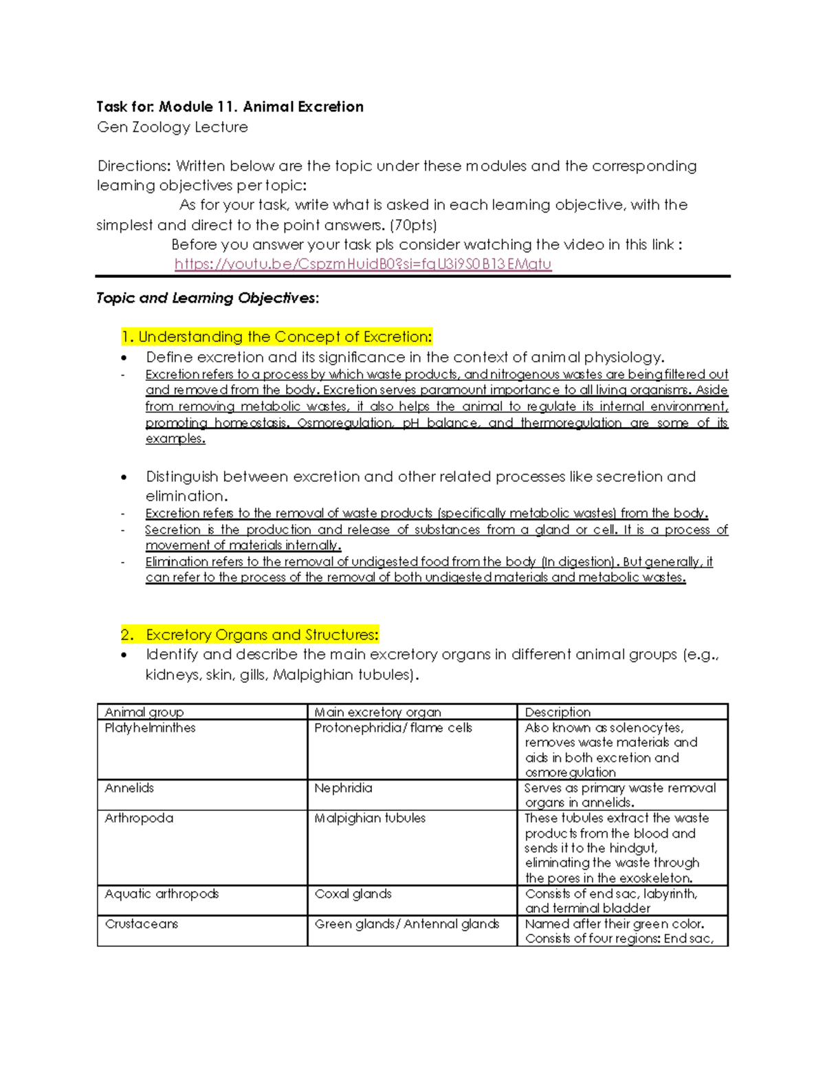 Excretory system reviewer - Task for: Module 11. Animal Excretion Gen ...