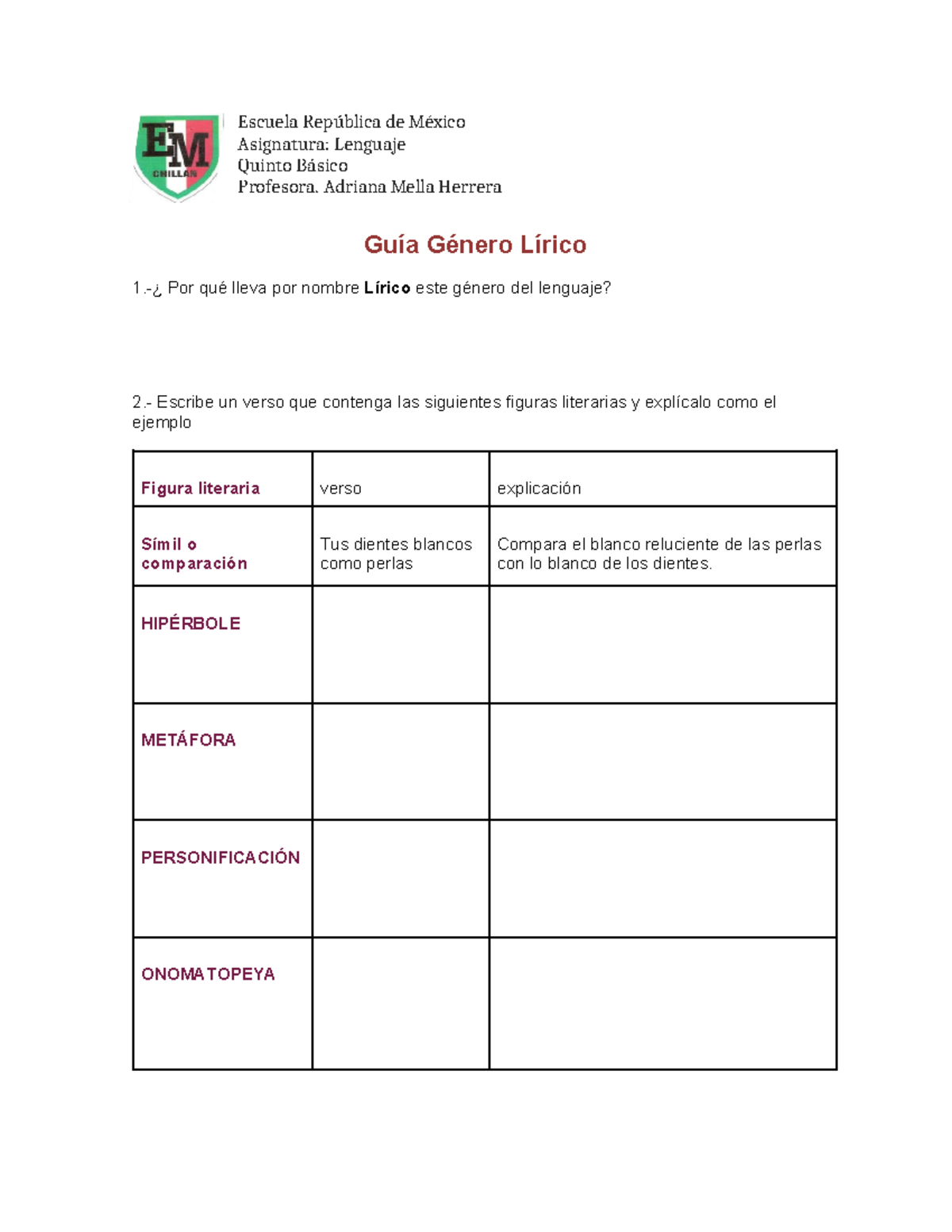 GUÍA Género Lírico - Genero lirico - Escuela República de México ...