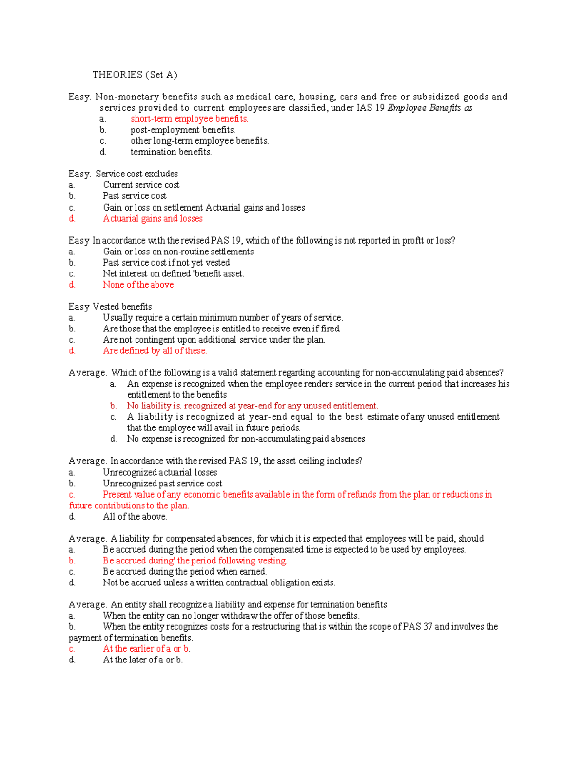 employee benefits theories - THEORIES (Set A) Easy. Non-monetary ...