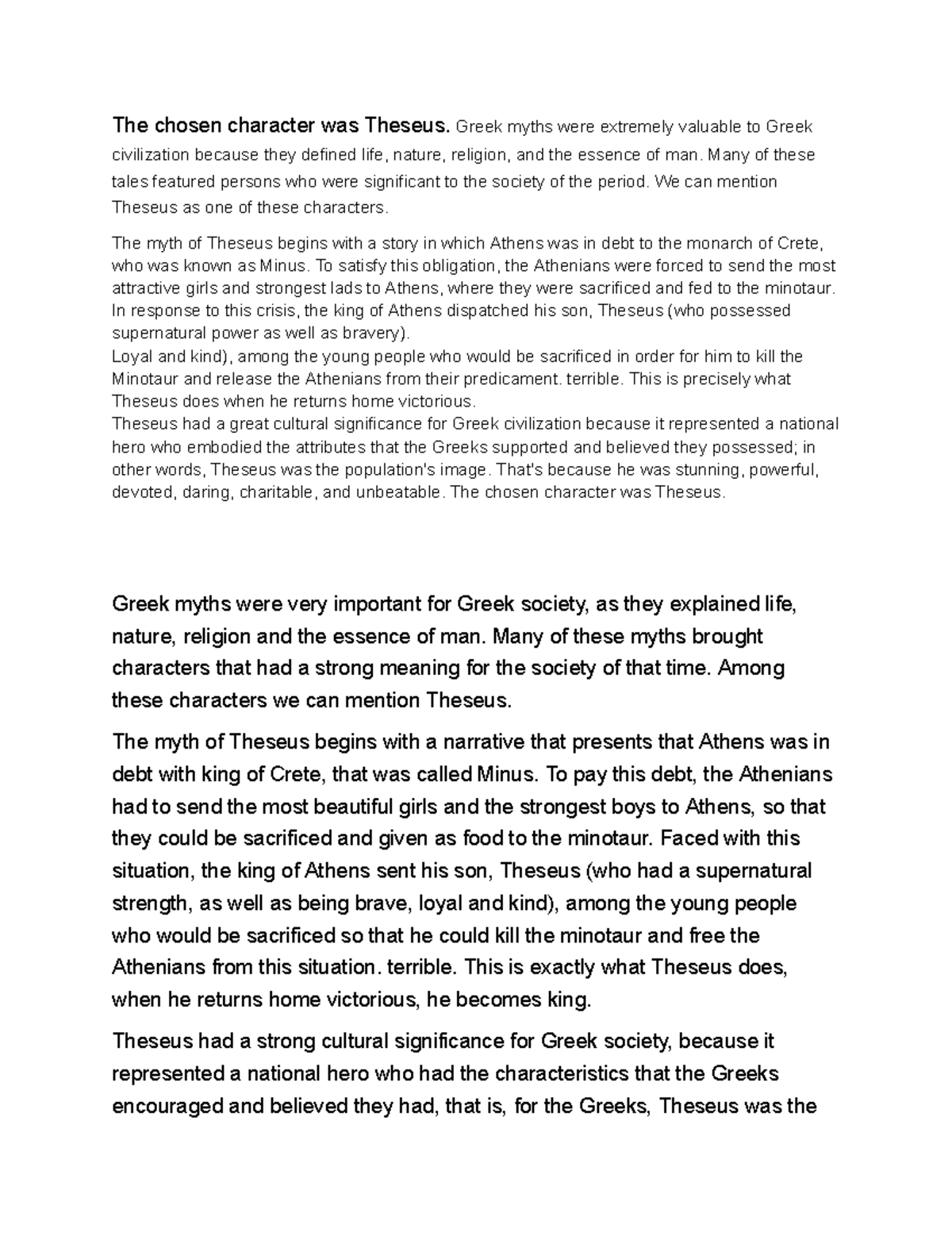 Untitled document (14) - The chosen character was Theseus. Greek myths ...