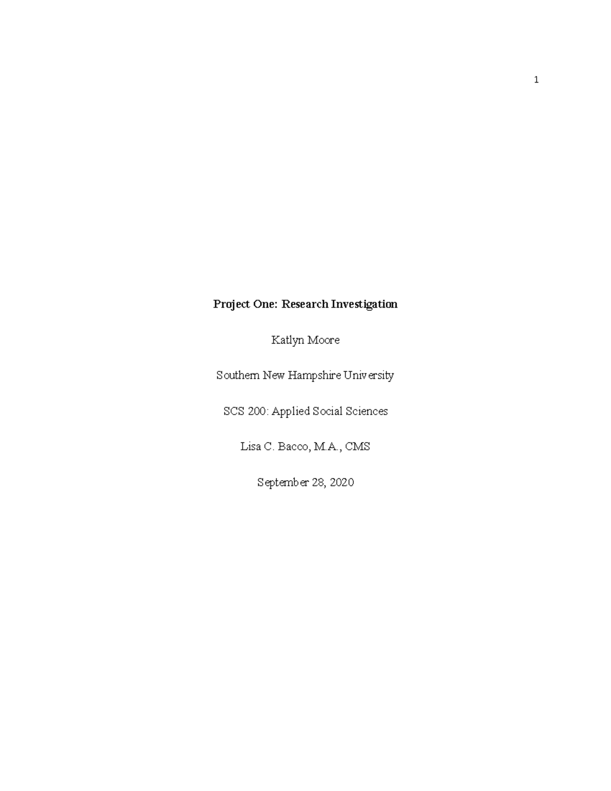 Project ONE Research Investigation - Project One: Research ...