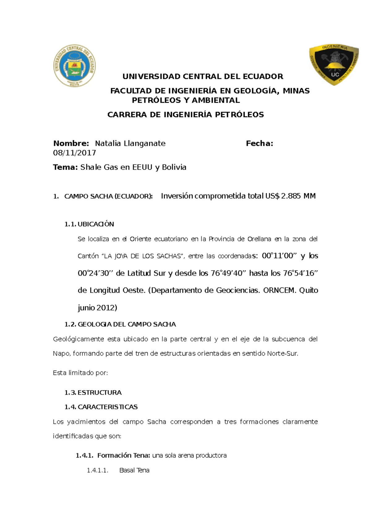 Campo Sacha - estructuras geologicas - UNIVERSIDAD CENTRAL DEL ECUADOR ...