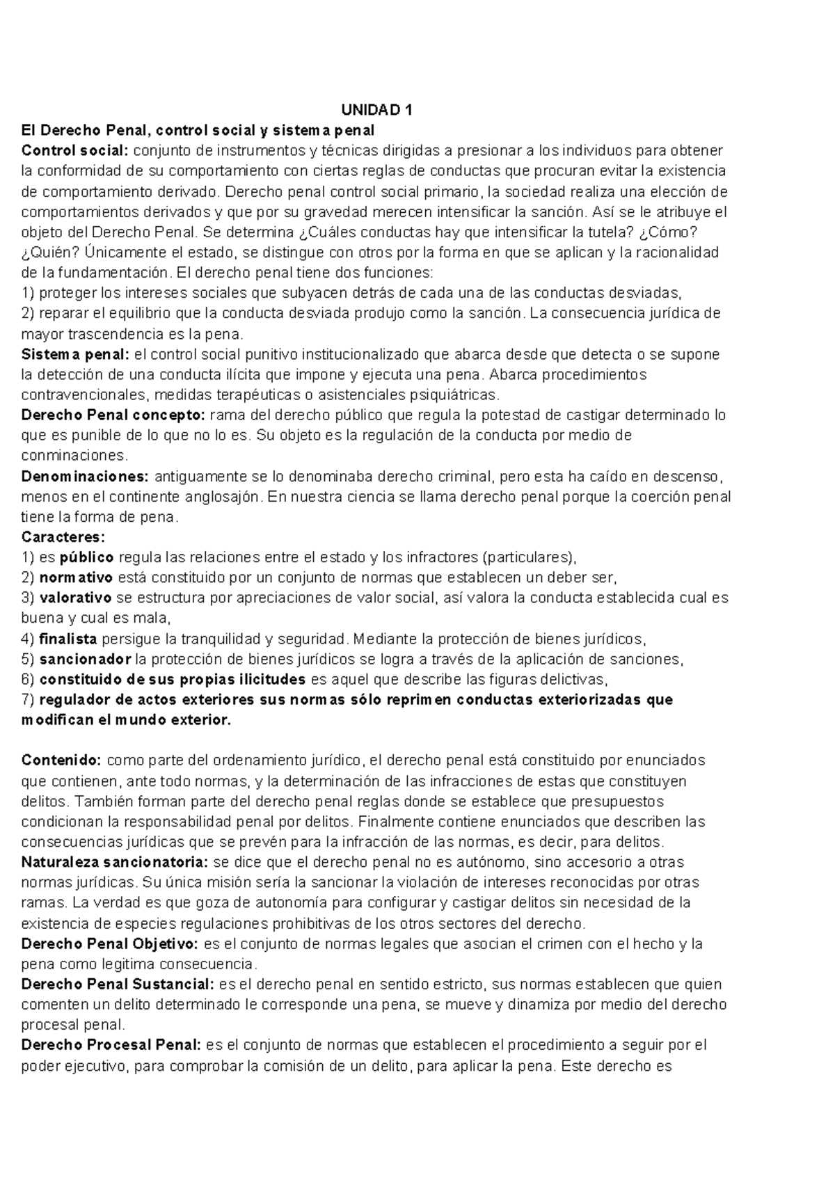 Derecho Penal I (Parte General) - UNIDAD 1 El Derecho Penal, control ...