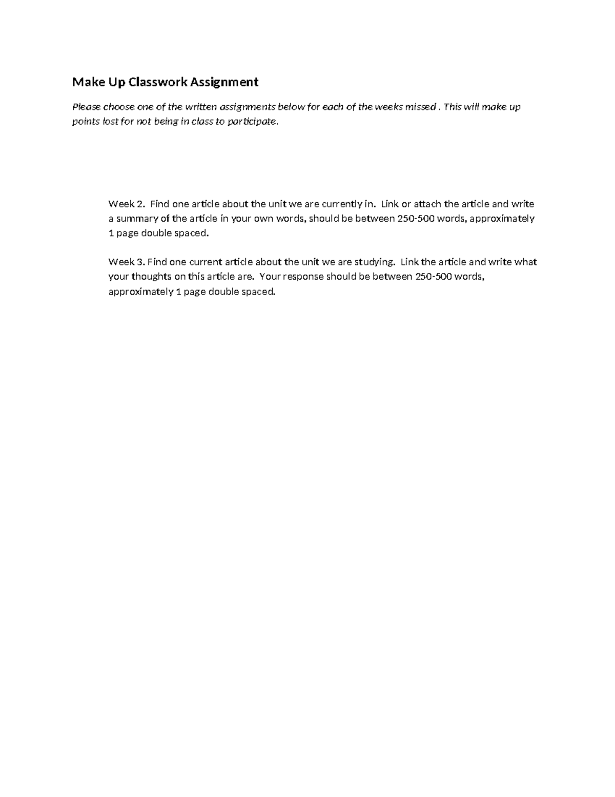 Make Up Classwork Assignment (1) - Make Up Classwork Assignment Please choose one of the written ...