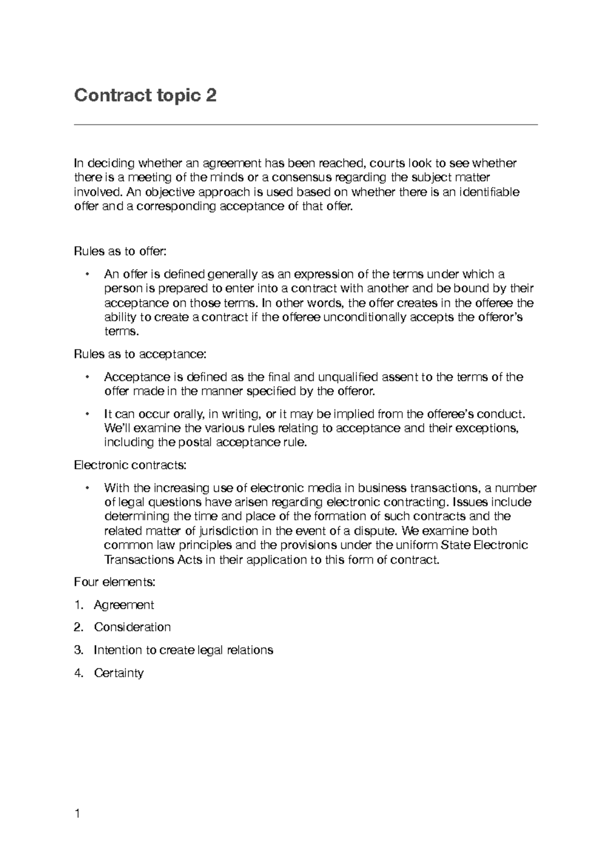 Contract topic 2 - An objective approach is used based on whether there ...