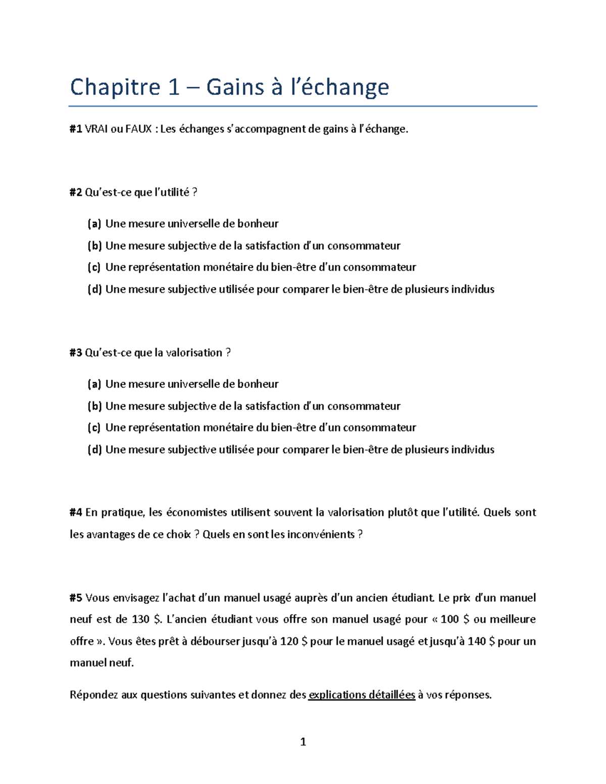 EXOS Chap1FR Enonces - Exercice - Chapitre 1 Gains à VRAI ou FAUX : Les échanges de gains à que ...