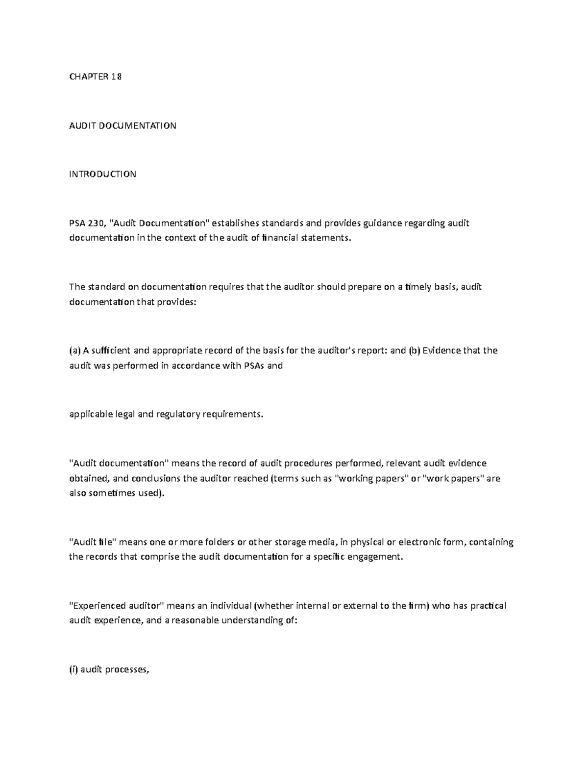Auditing scratch (random) - CHAPTER 18 AUDIT DOCUMENTATION INTRODUCTION ...