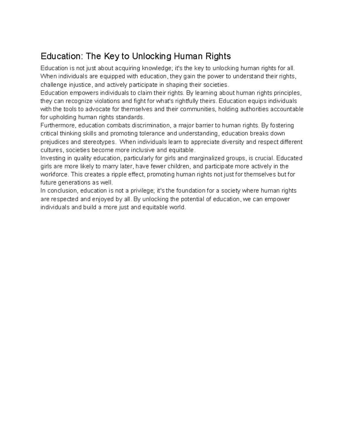 Education The Key To Unlocking Human Rights Education The Key To