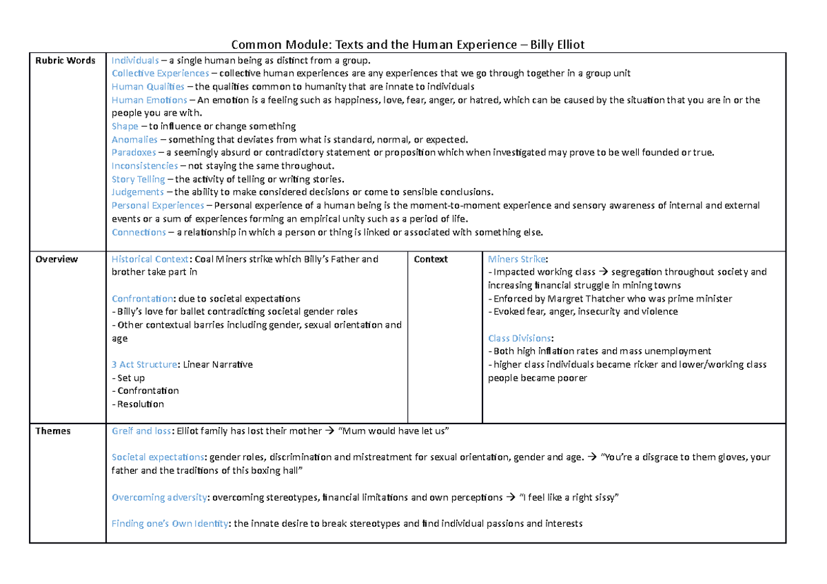 Common Module Notes - Common Module: Texts and the Human Experience ...