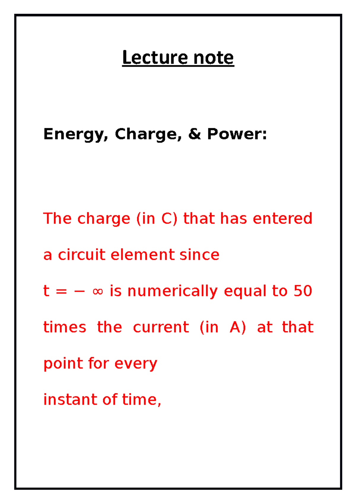 Lecture note of Energy, Charge, and Power - Lecture note Energy, Charge ...