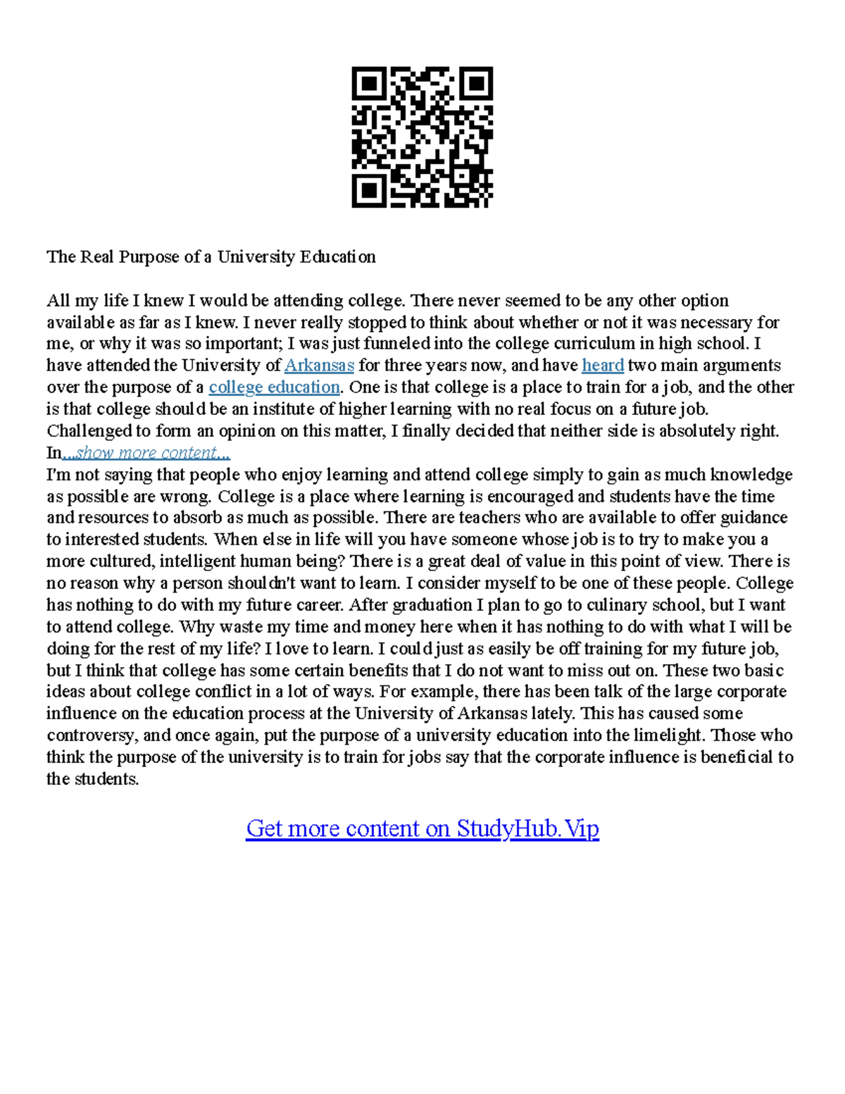 Sample Essays University - The Real Purpose of a University Education ...