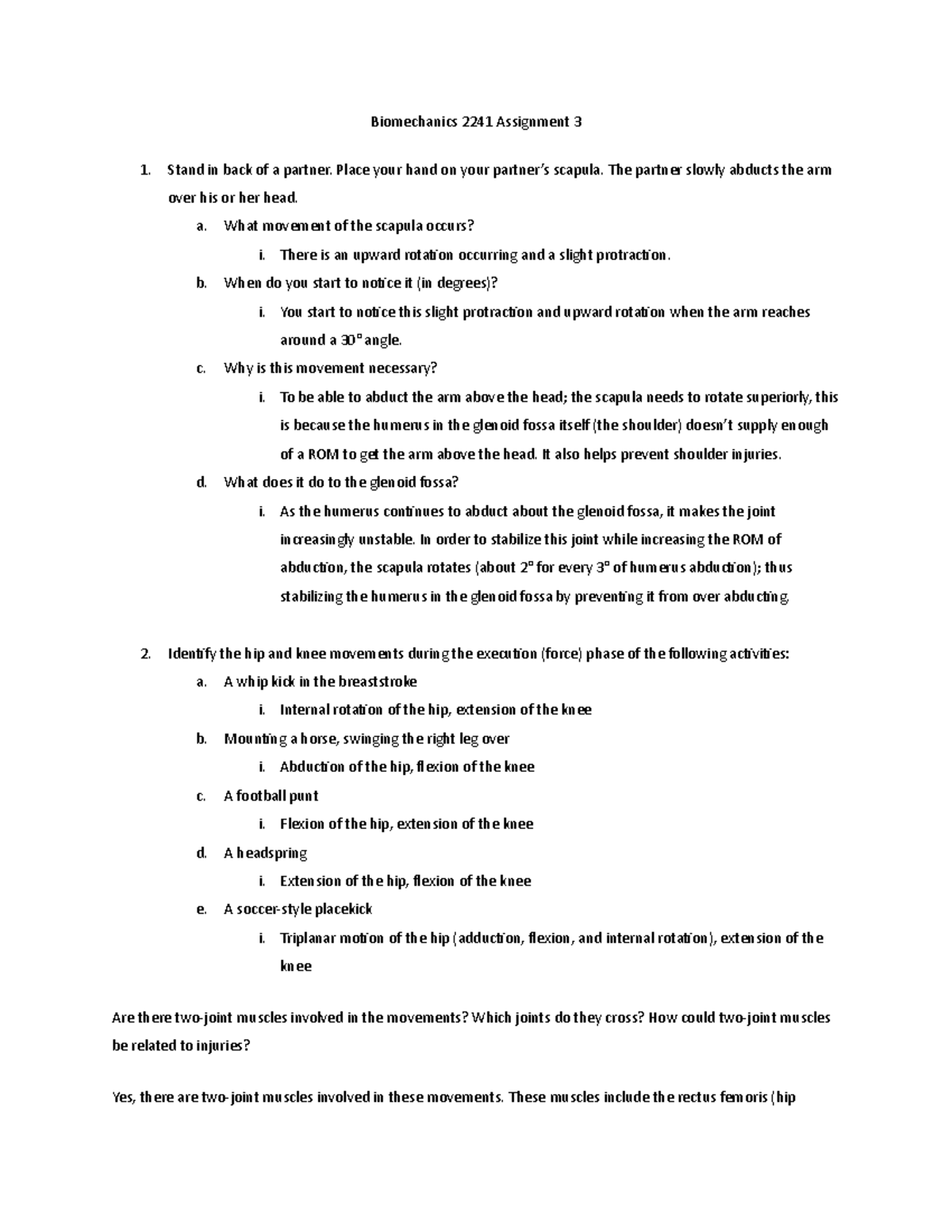 Assignment 3 2241 - Biomechanics 2241 Assignment 3 1. Stand in back of a partner. Place your ...